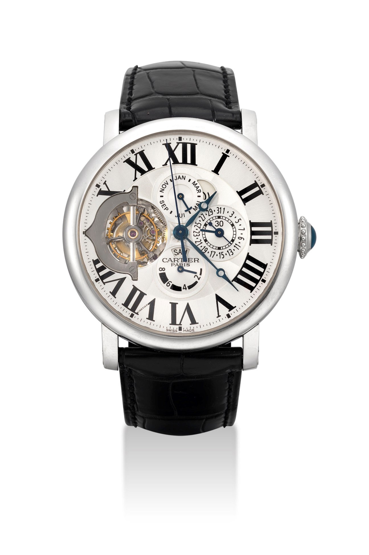 CARTIER. A FINE AND EXTREMELY RARE PLATINUM LIMITED EDITION PERPETUAL ...