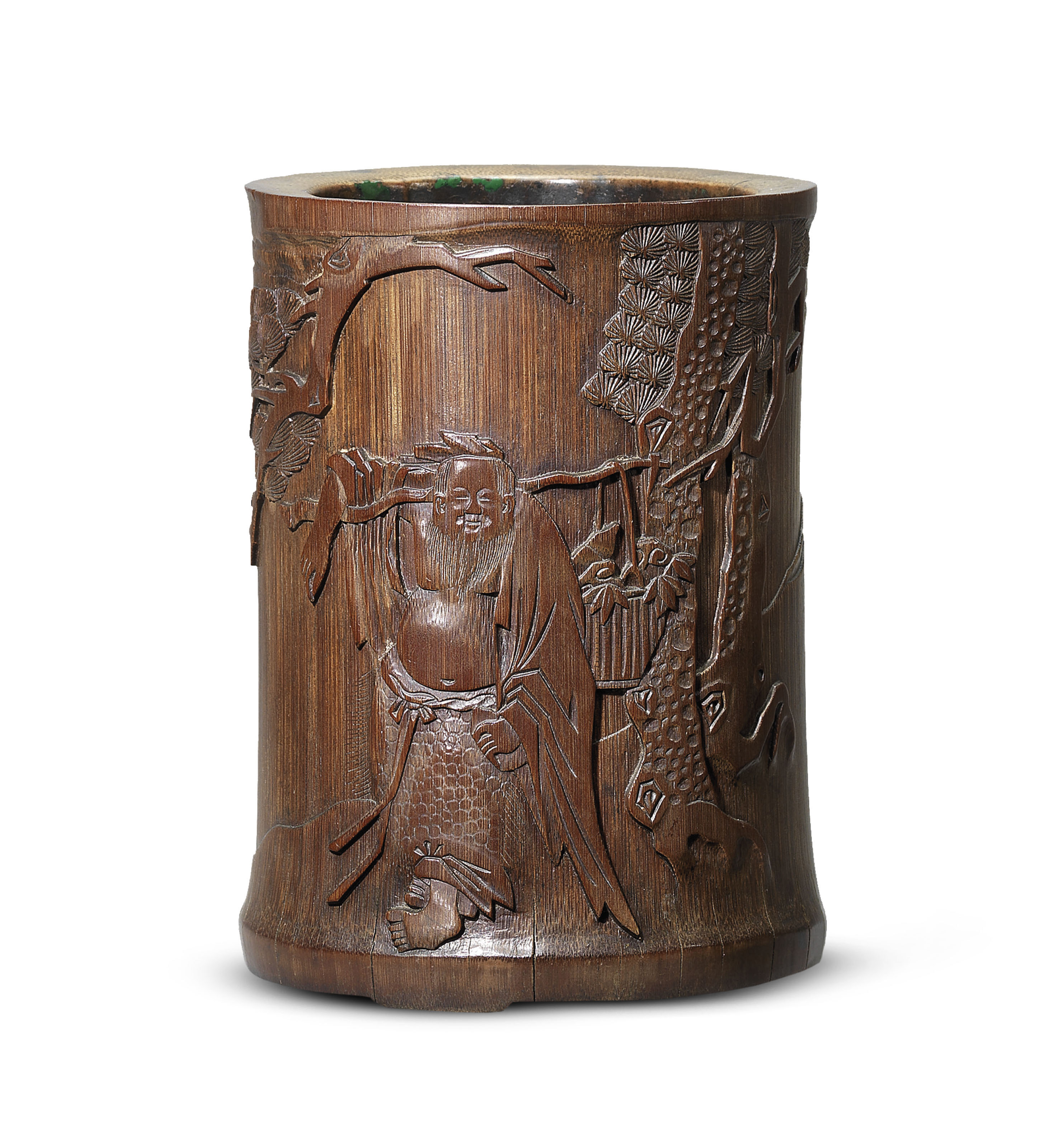 A CARVED BAMBOO BRUSH POT