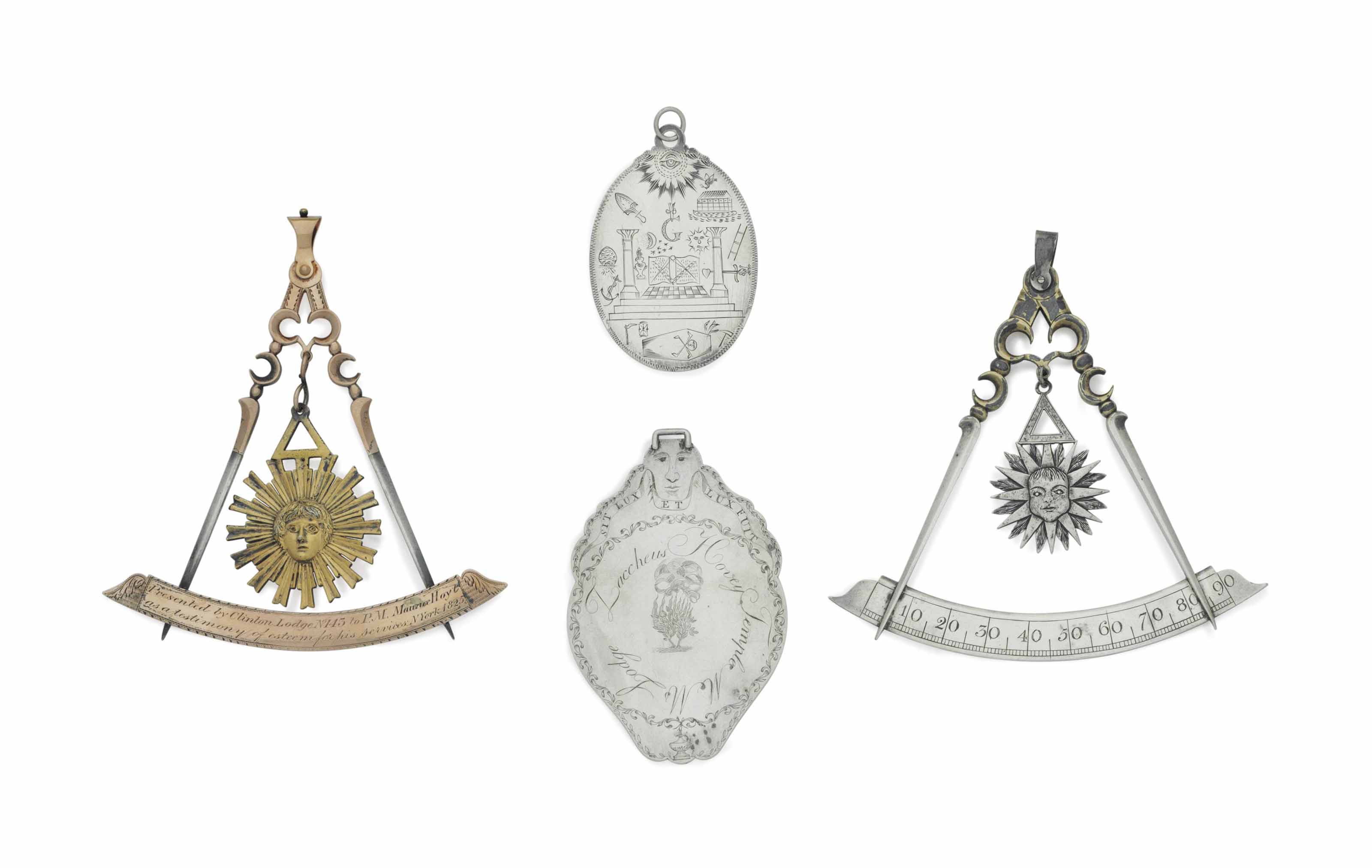 A GROUP OF SILVER, GOLD & BRASS MASONIC 'JEWELS'