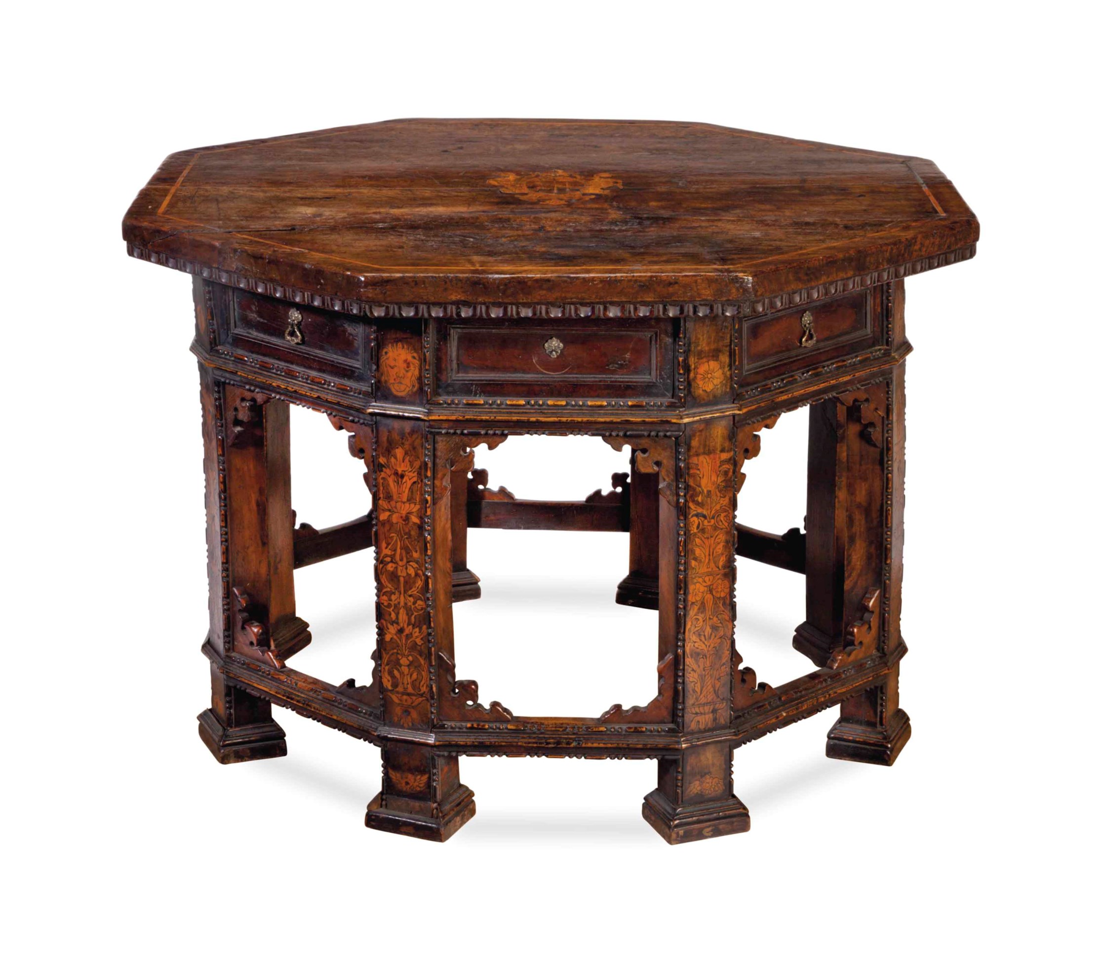 AN ITALIAN INLAID WALNUT OCTAGONAL CENTER TABLE,, LATE 19TH CENTURY ...