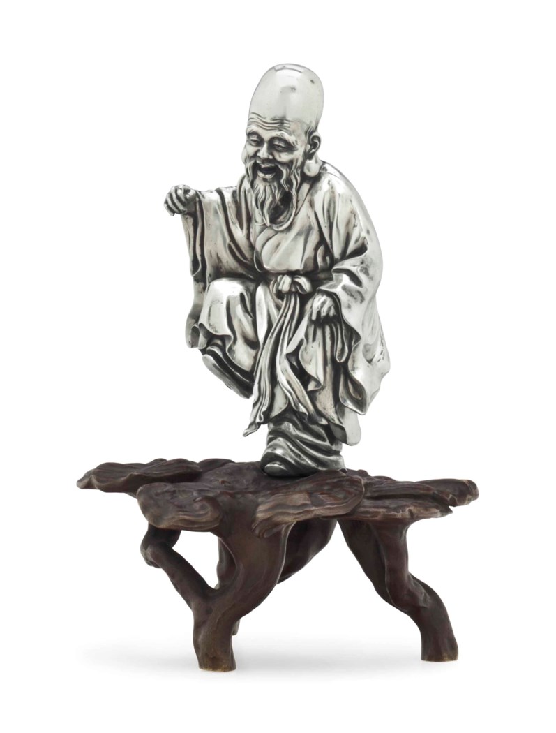 A silver model of Jurojin, MEIJI PERIOD (LATE 19TH CENTURY), SIGNED ...