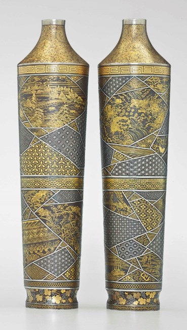 A pair of inlaid iron vases, MEIJI PERIOD (LATE 19TH CENTURY), EACH ...
