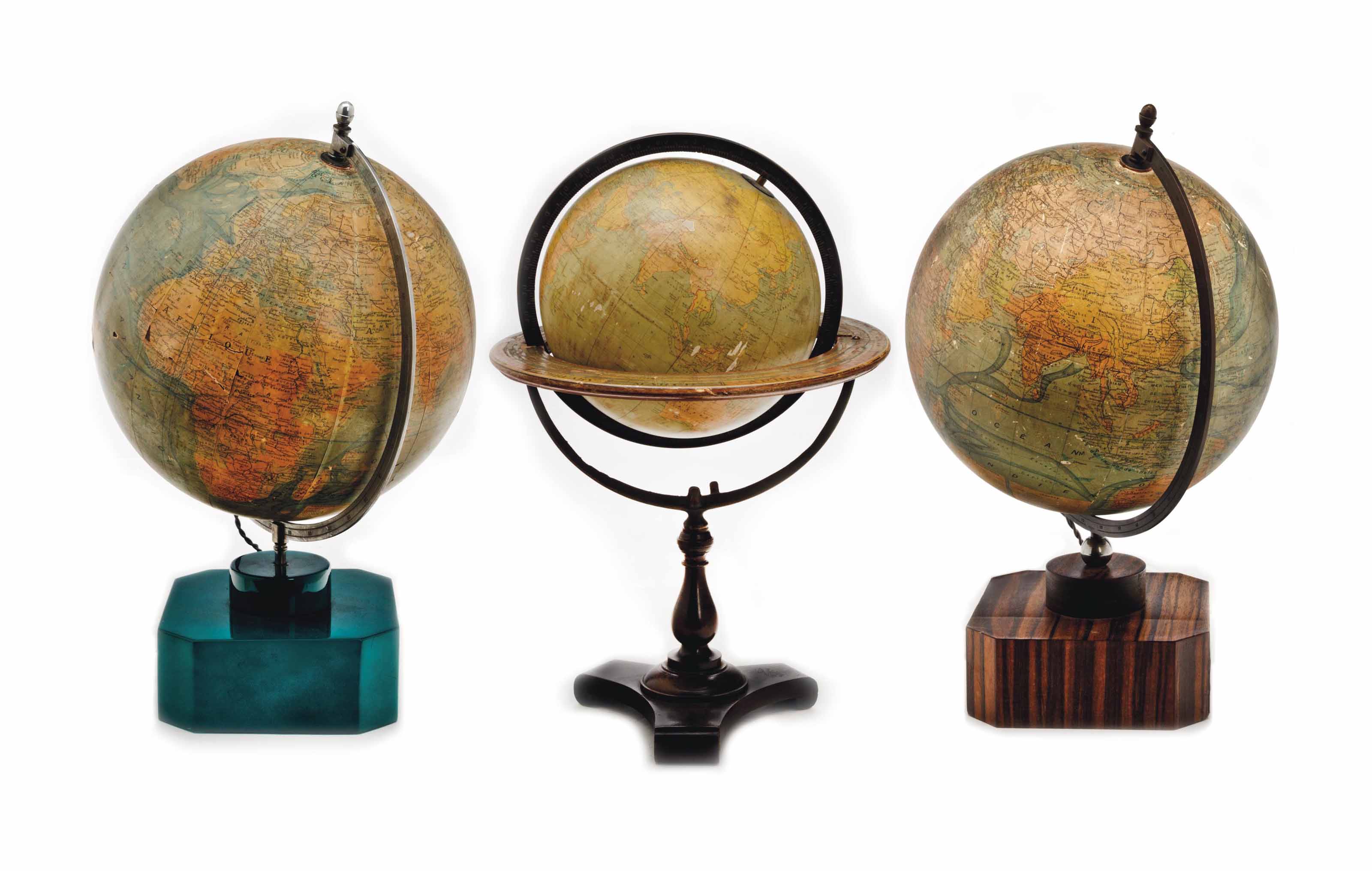 A GROUP OF THREE 12-INCH TERRESTRIAL GLOBES,