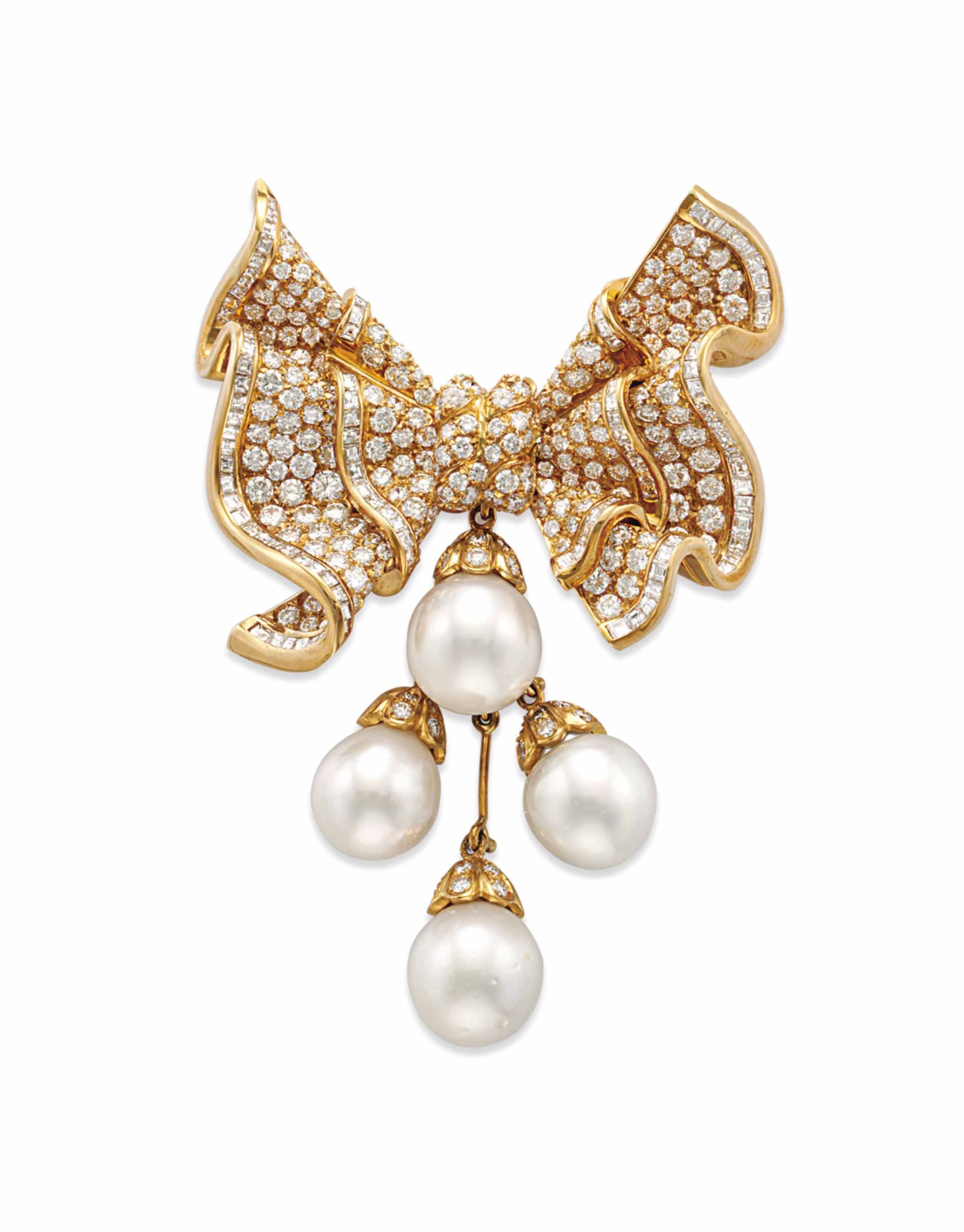 A CULTURED PEARL AND DIAMOND BROOCH | Christie's
