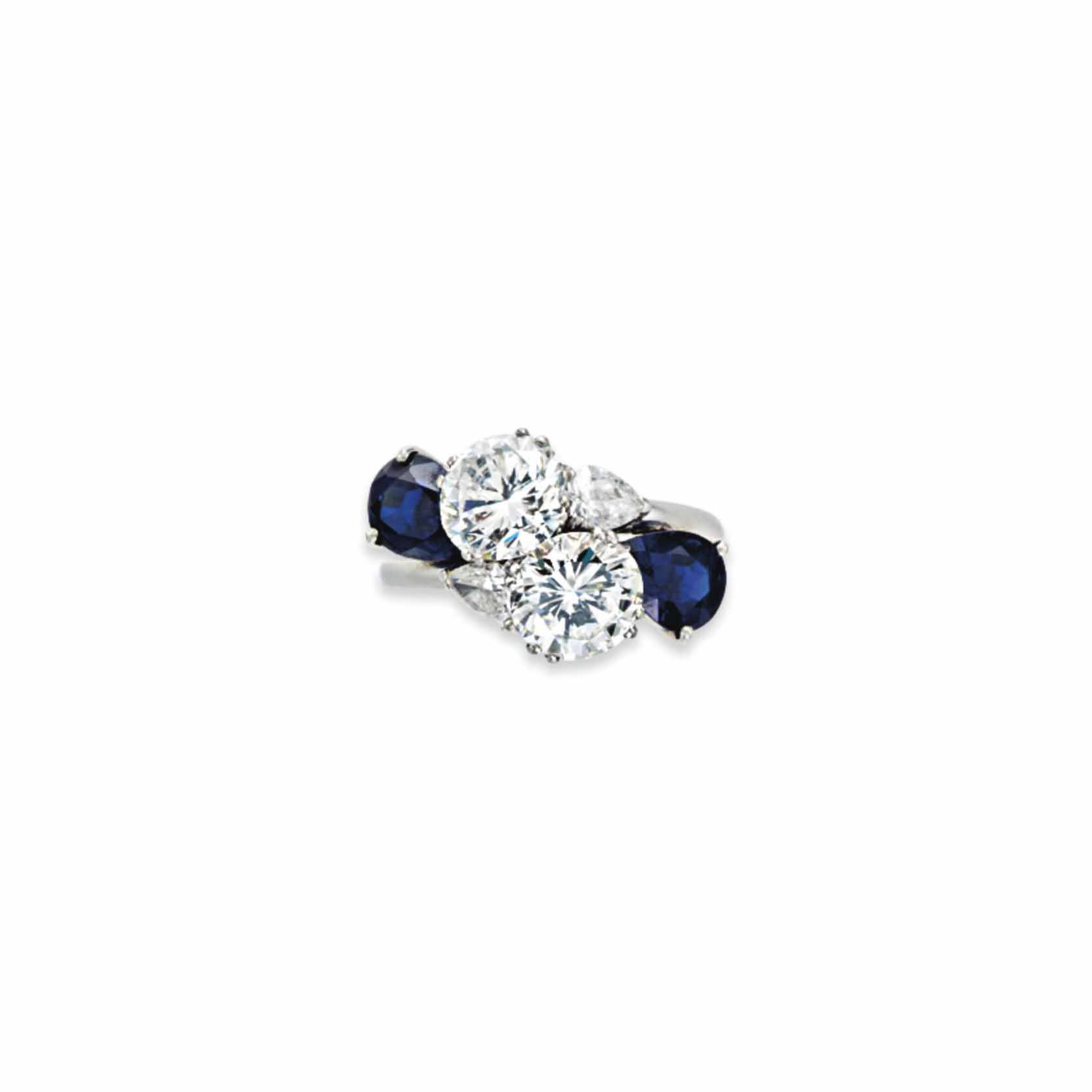A DIAMOND AND SAPPHIRE TWIN-STONE RING
