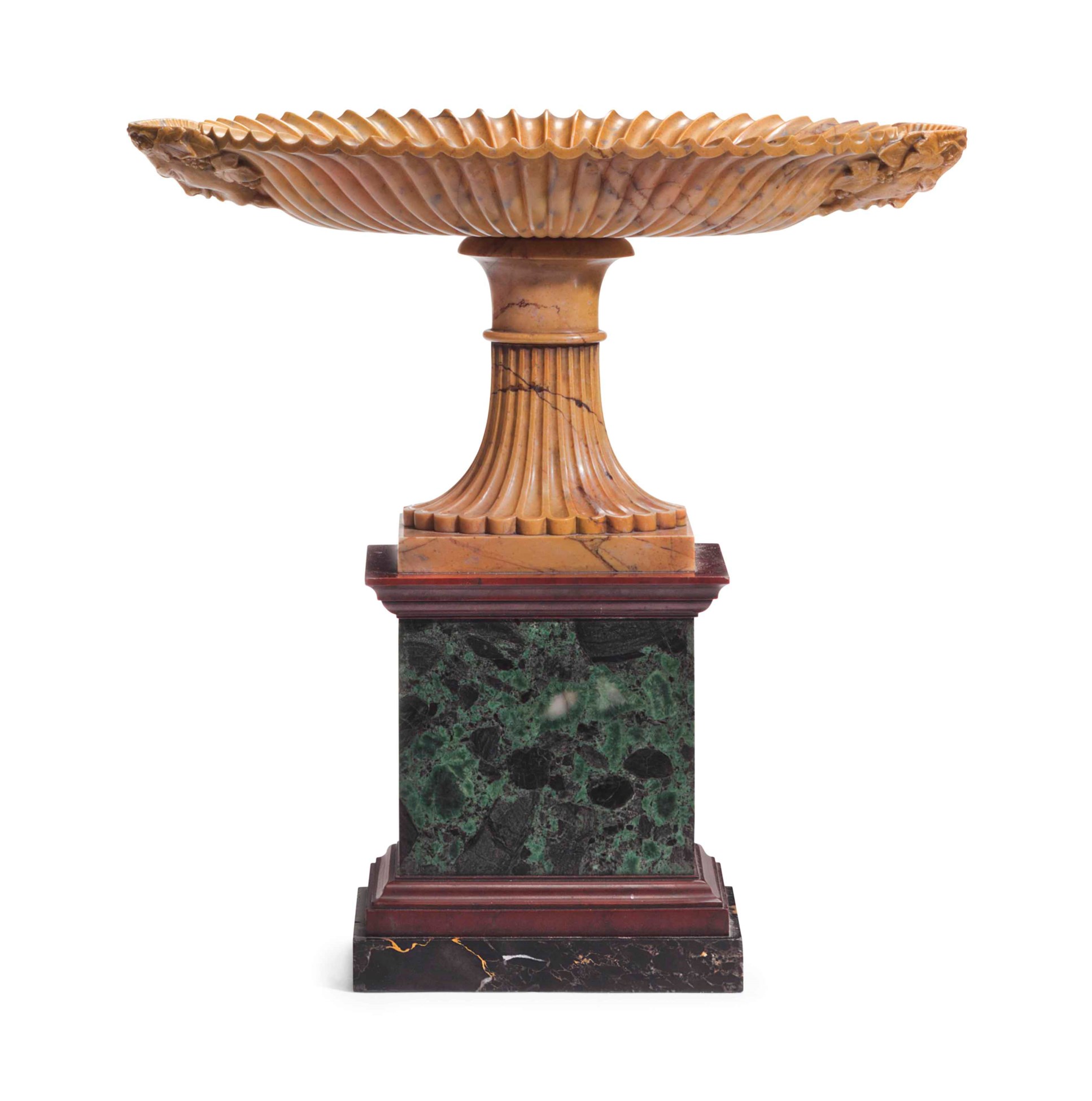 AN ITALIAN POLYCHROME MARBLE TAZZA, IN THE MANNER OF BENEDETTO ...