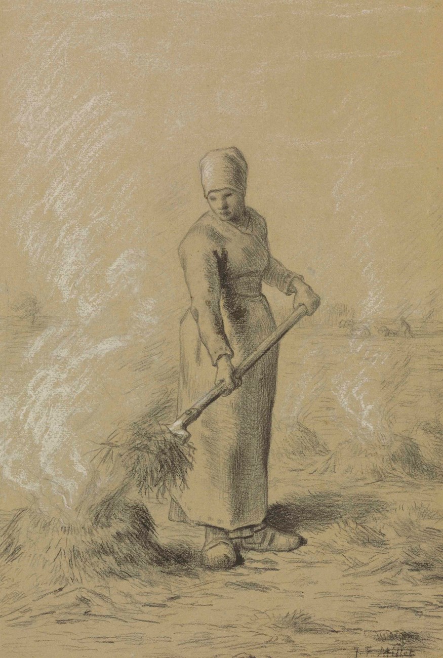 Jean-François Millet (French, 1814-1875), Femme/Paysanne brulant des ...