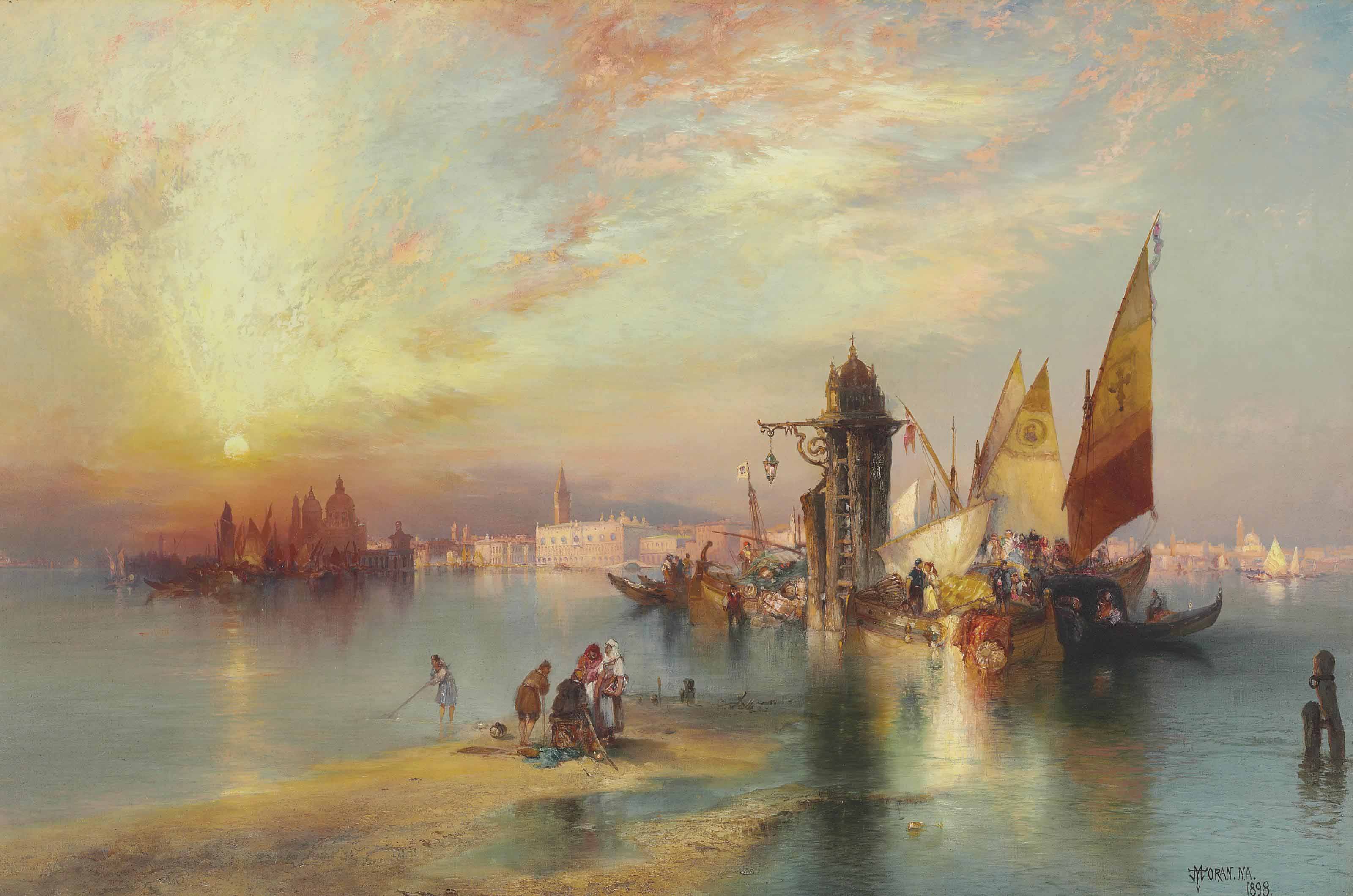 Thomas Moran (1837-1926) , Venice, Sunset behind Santa Maria | Christie's