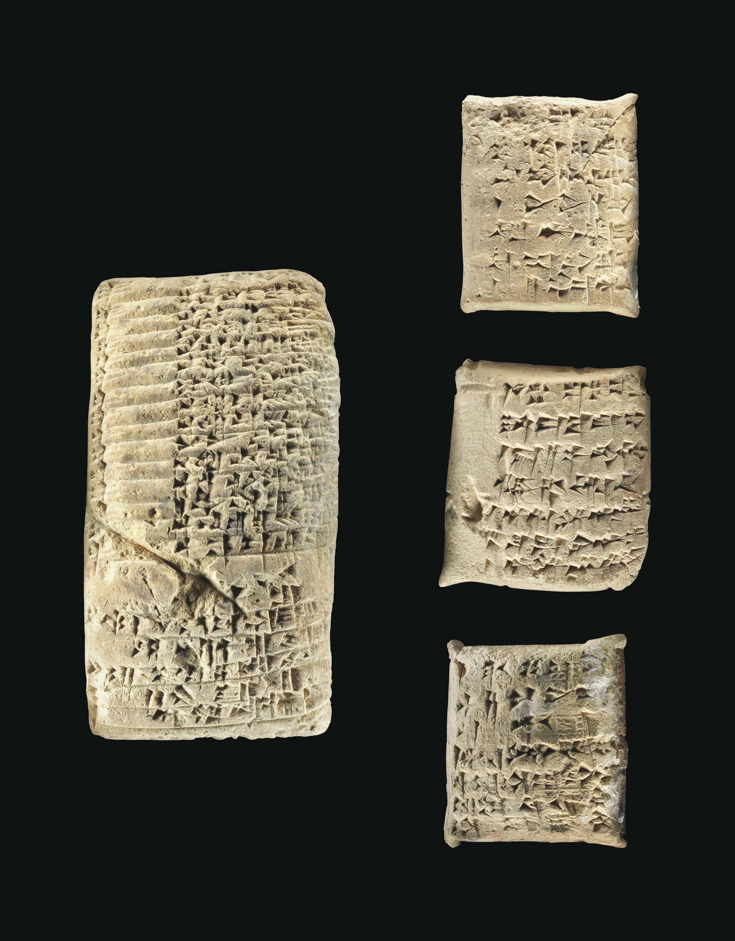 FOUR OLD BABYLONIAN CLAY CUNEIFORM TABLETS , CIRCA 1900-1600 B.C ...