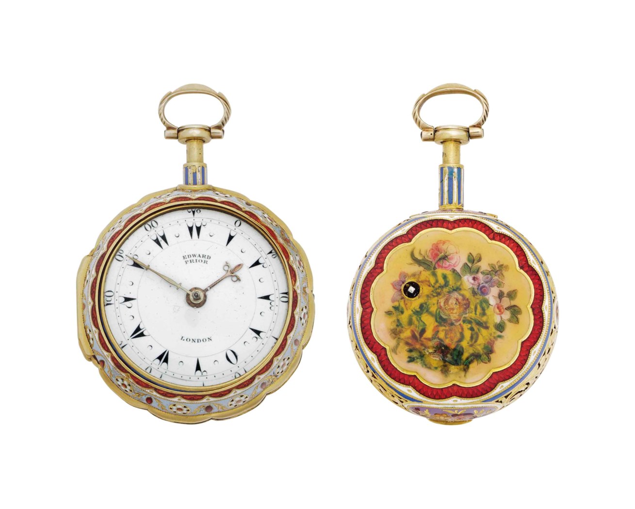 Edward Prior. A Fine 18k Gold and Enamel Pair Case Quarter Repeating ...