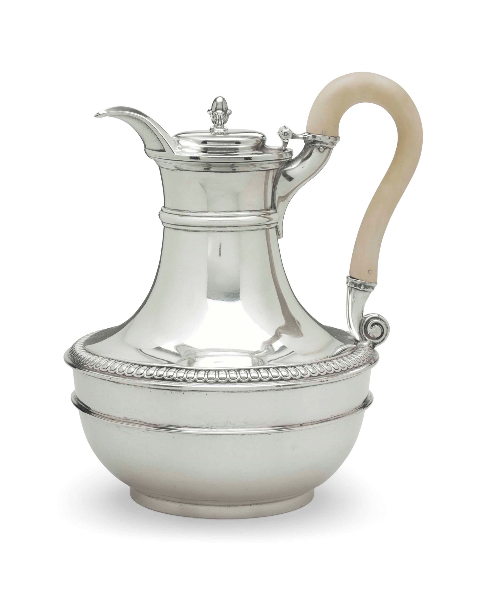 A REGENCY SILVER HOT WATER JUG, MARK OF PAUL STORR, LONDON, 1805 ...