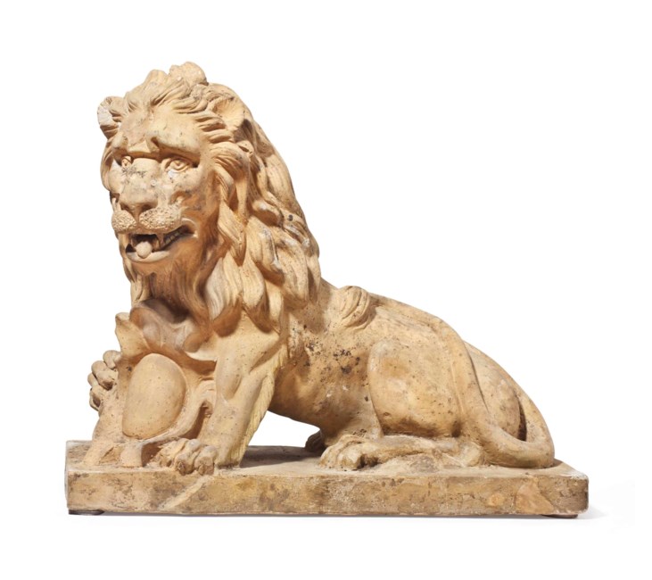 AN ITALIAN TINTED-PLASTER LION