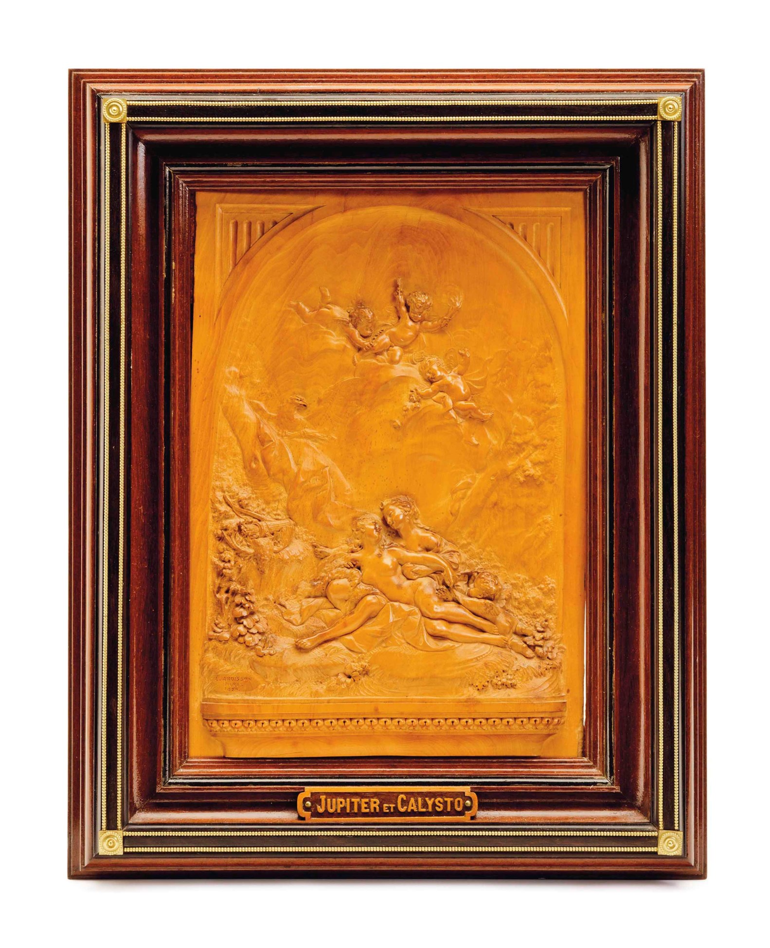A CARVED BOXWOOD PLAQUE OF JUPITER AND CALYSTO, BY LOUIS ARDISSON ...