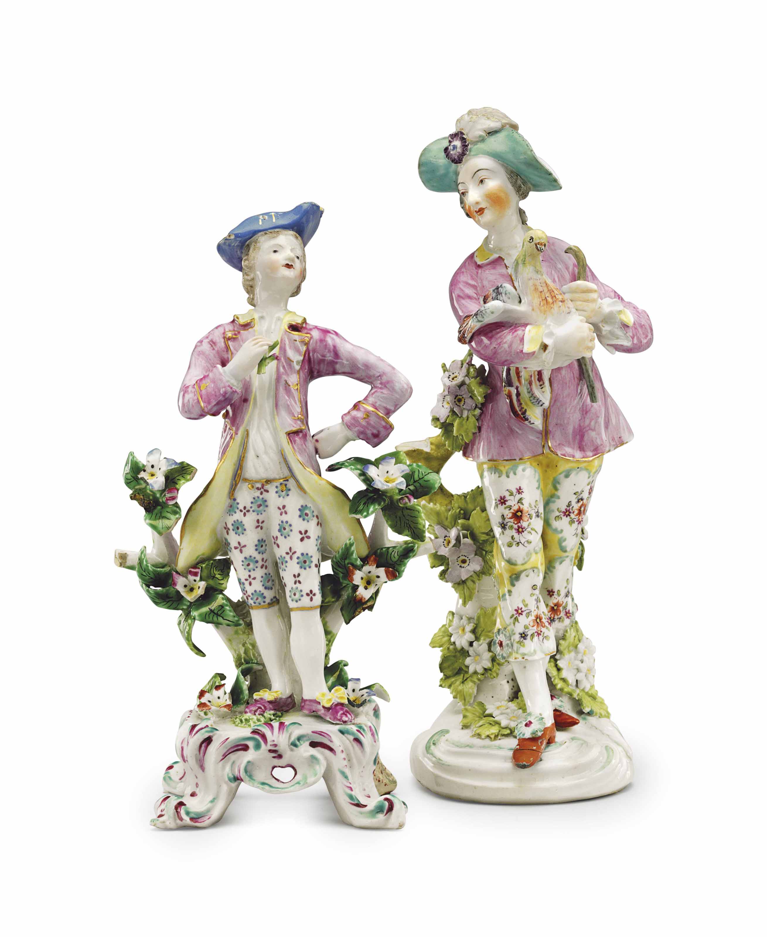A PAIR OF BOW PORCELAIN COMMEDIA DELL'ARTE FIGURES OF HARLEQUIN AND ...