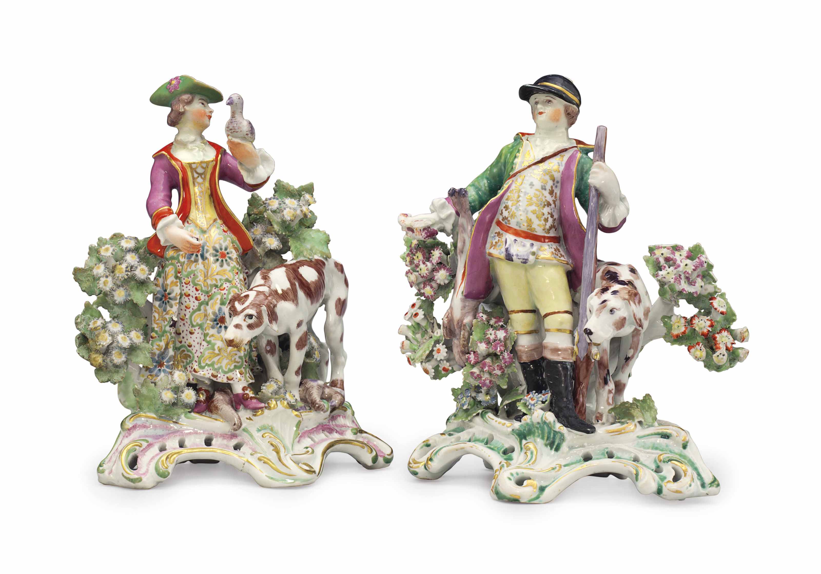 A PAIR OF BOW PORCELAIN COMMEDIA DELL'ARTE FIGURES OF HARLEQUIN AND ...