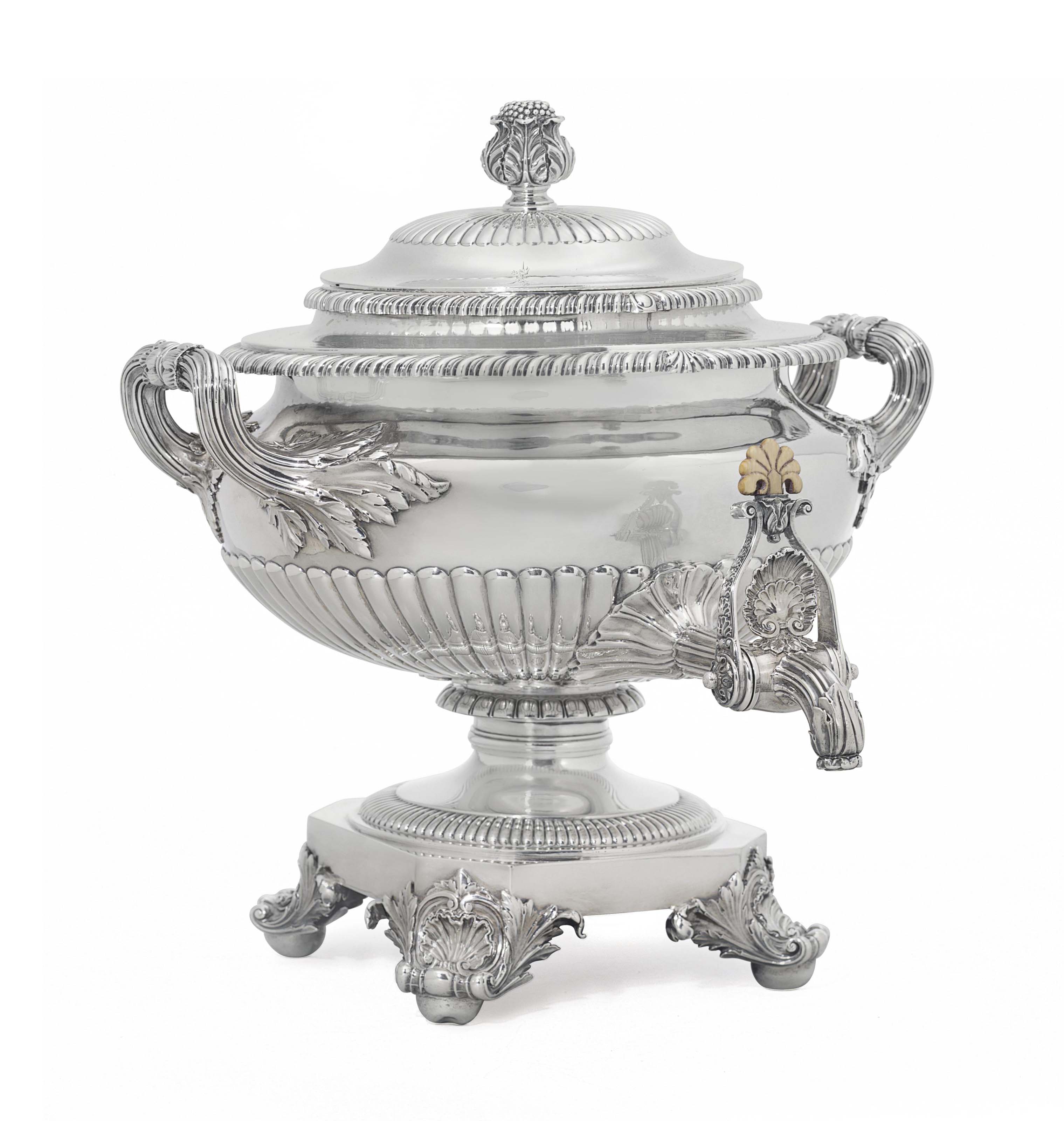 A REGENCY SILVER TEA URN