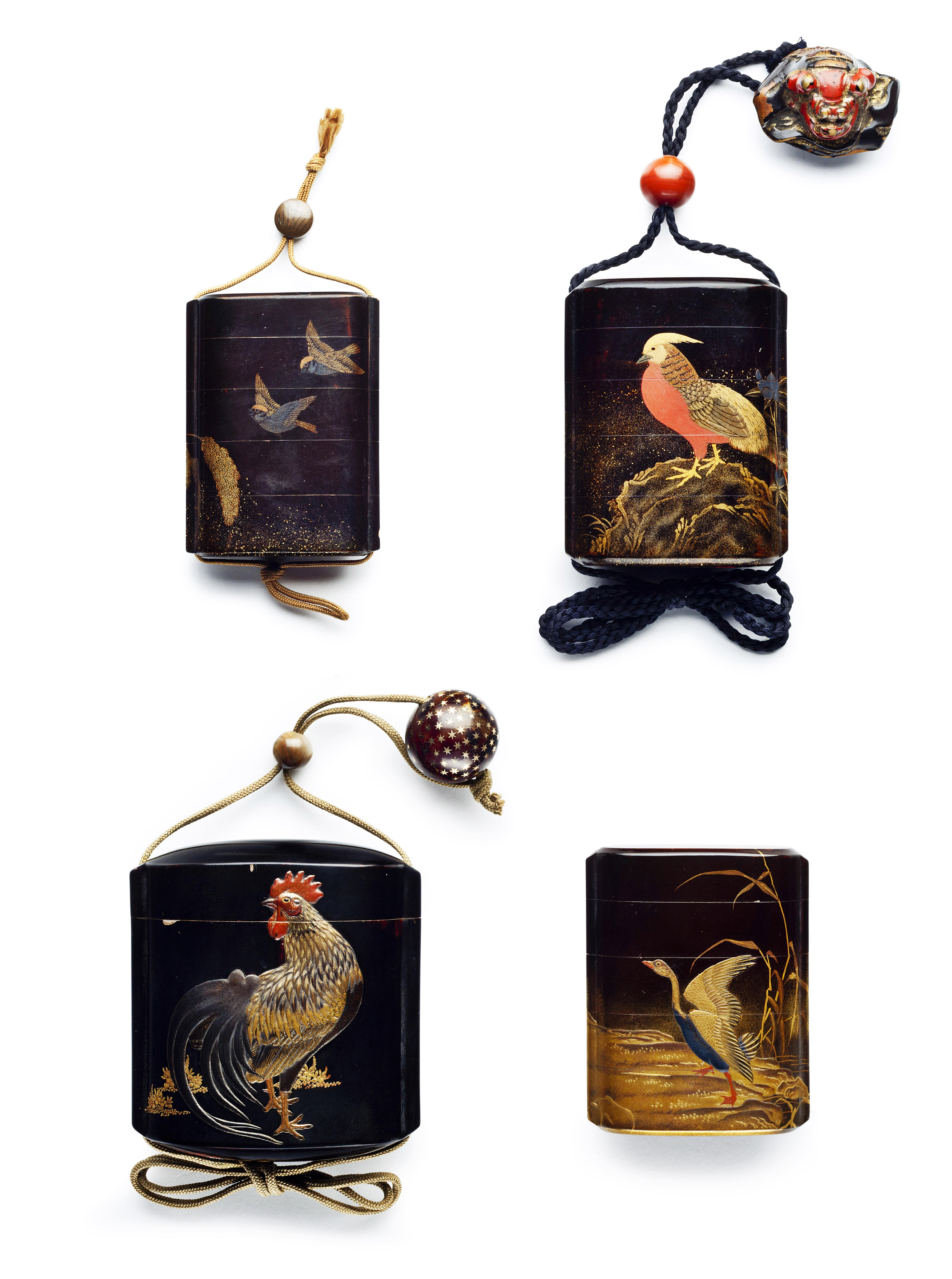 EDO PERIOD (19TH CENTURY), A group of four lacquer inro and a tonkotsu ...