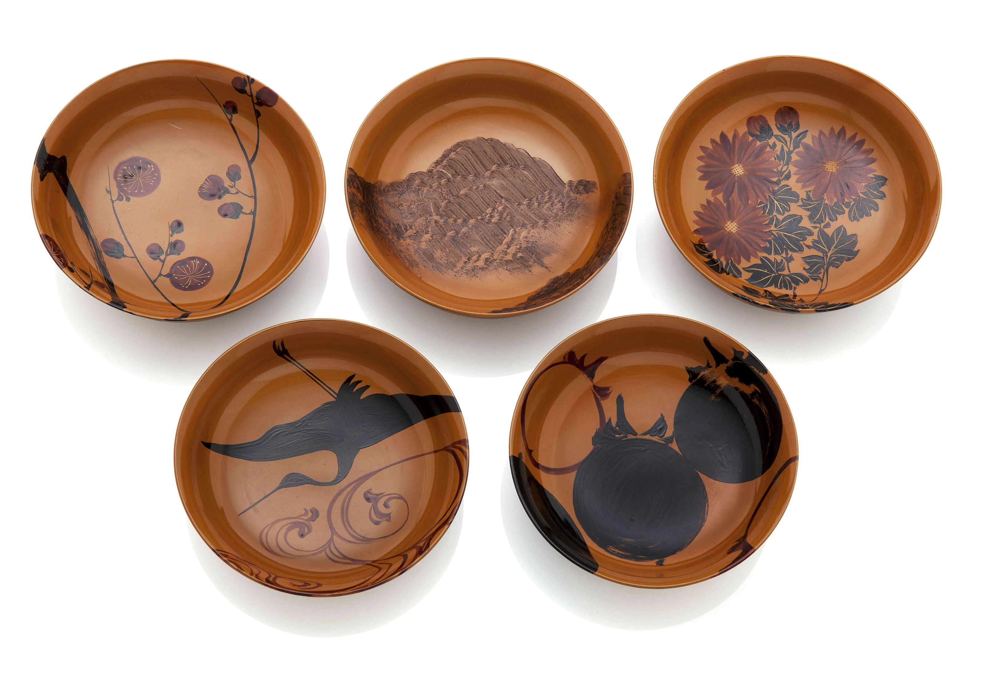 A set of five lacquer bowls and covers, EACH SIGNED ZESHIN (SHIBATA ...