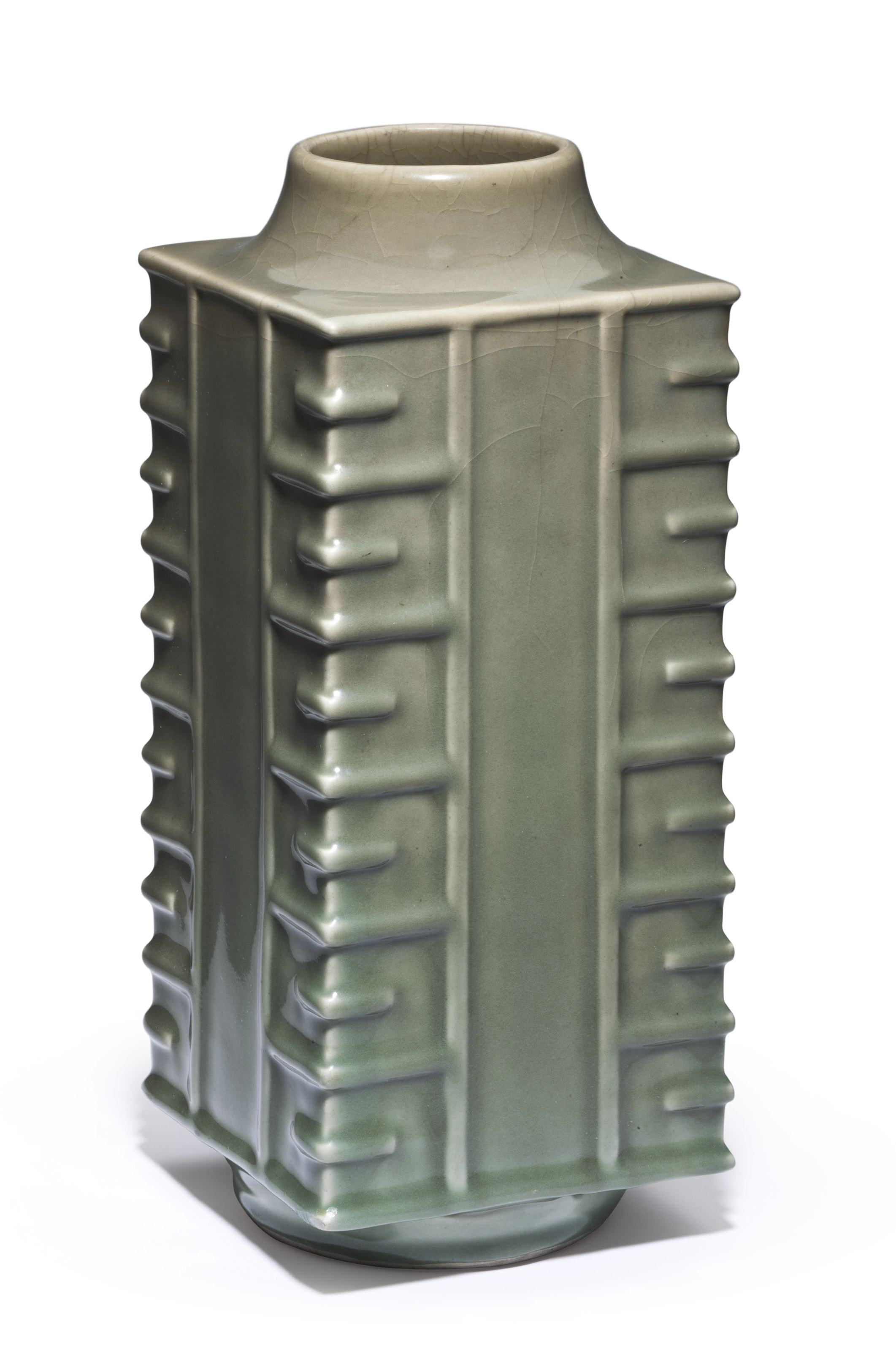 A LARGE CELADON-GLAZED CONG-FORM VASE, QING DYNASTY (1644-1911 ...