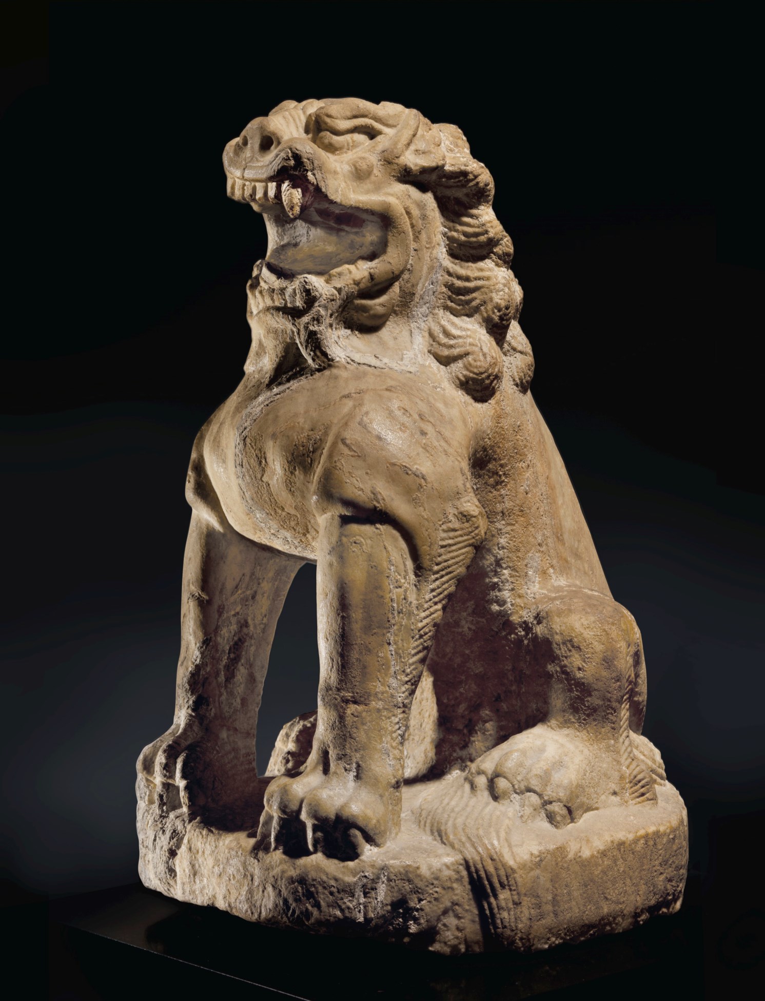 A LARGE MARBLE FIGURE OF A SEATED LION, CHINA, TANG DYNASTY (AD 618-907 ...