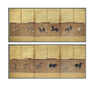 STABLE WITH FINE HORSES, ANONYMOUS, JAPAN, EDO PERIOD, 17TH CENTURY ...