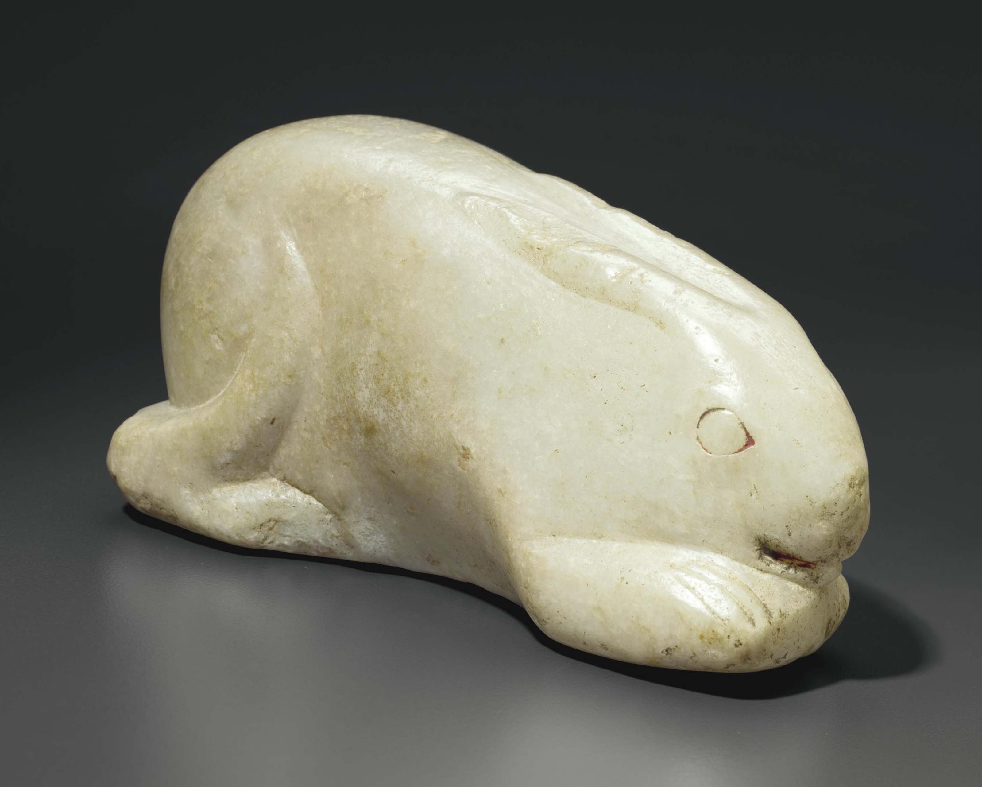 A SMALL ALABASTER FIGURE OF A CROUCHING RABBIT , CHINA, TANG DYNASTY ...