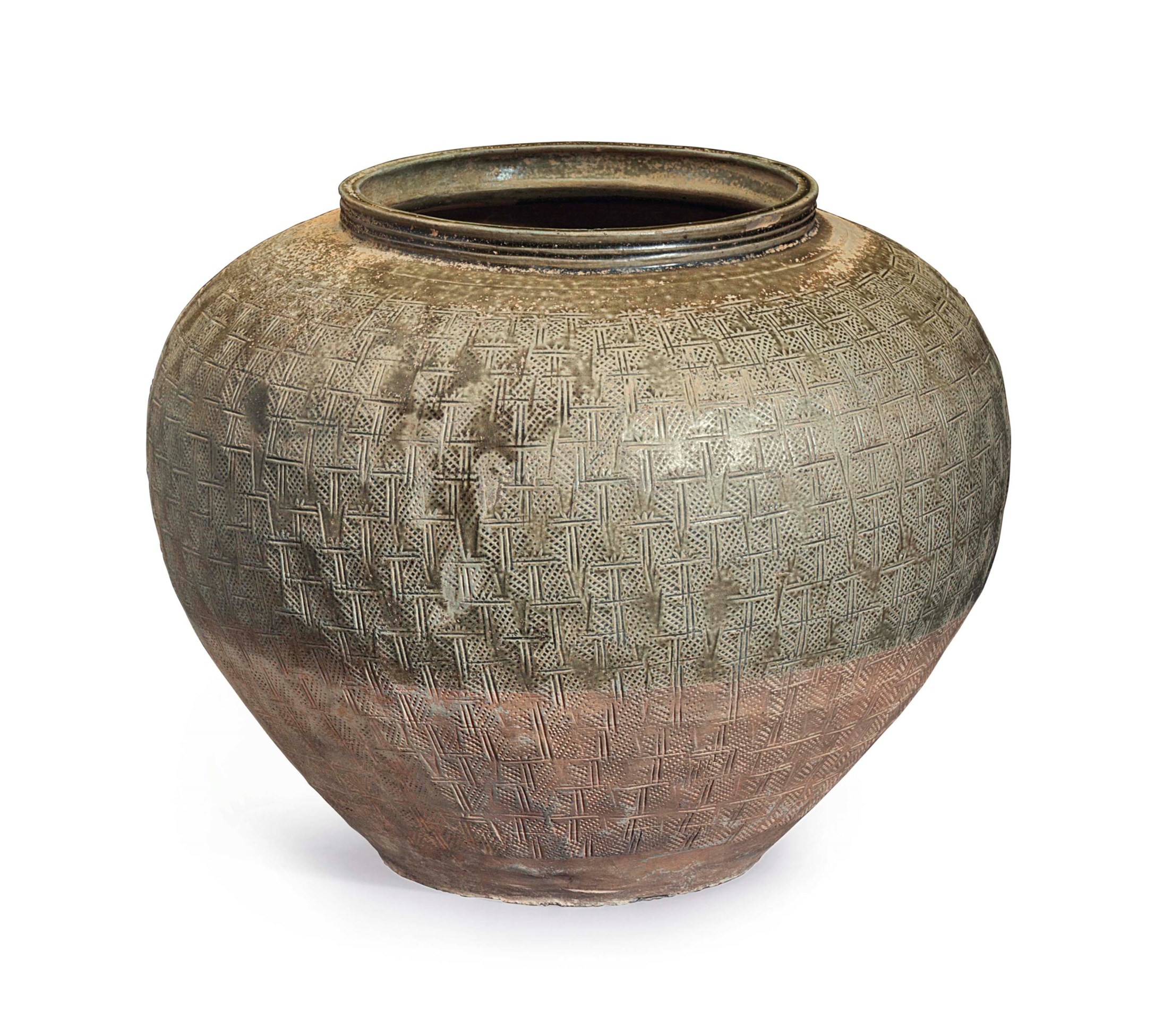 A LARGE 'ASH-GLAZED' STONEWARE JAR, CHINA, EASTERN HAN DYNASTY, CIRCA ...