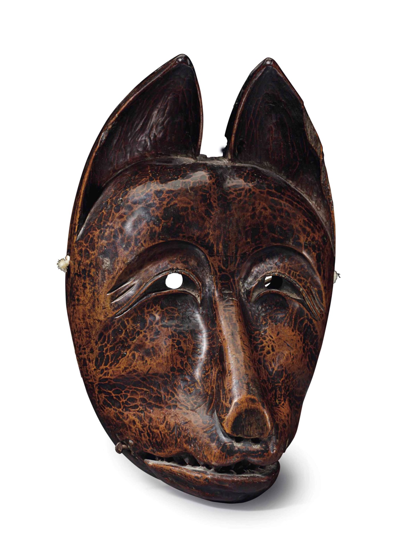 A CARVED WOOD MASK OF A FOX, POSSIBLY JAPANESE, EDO PERIOD (17TH-19TH ...