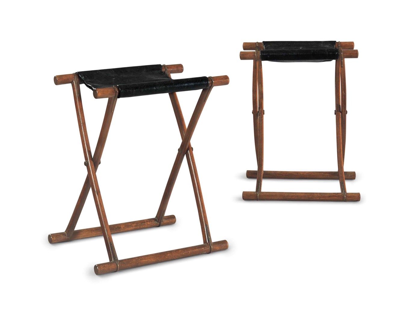 A PAIR OF CHINESE SMALL JUMU FOLDING STOOLS, JIAOWU, QING DYNASTY, 18TH ...