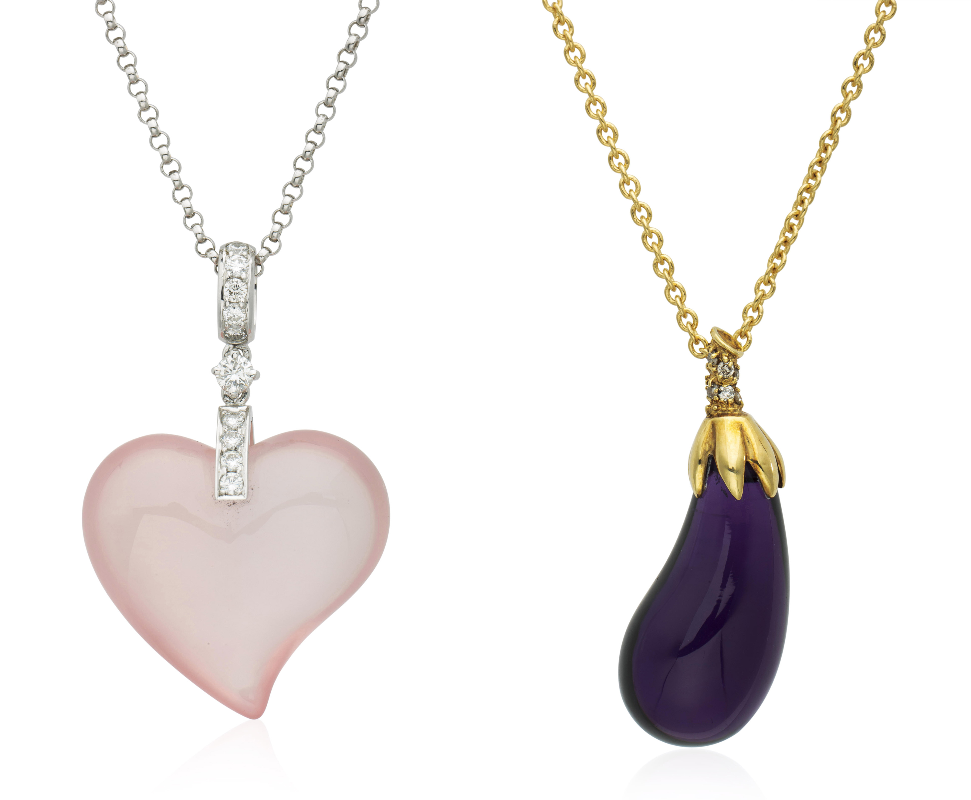 TWO DIAMOND AND GEM-SET PENDANT NECKLACES, | Christie’s