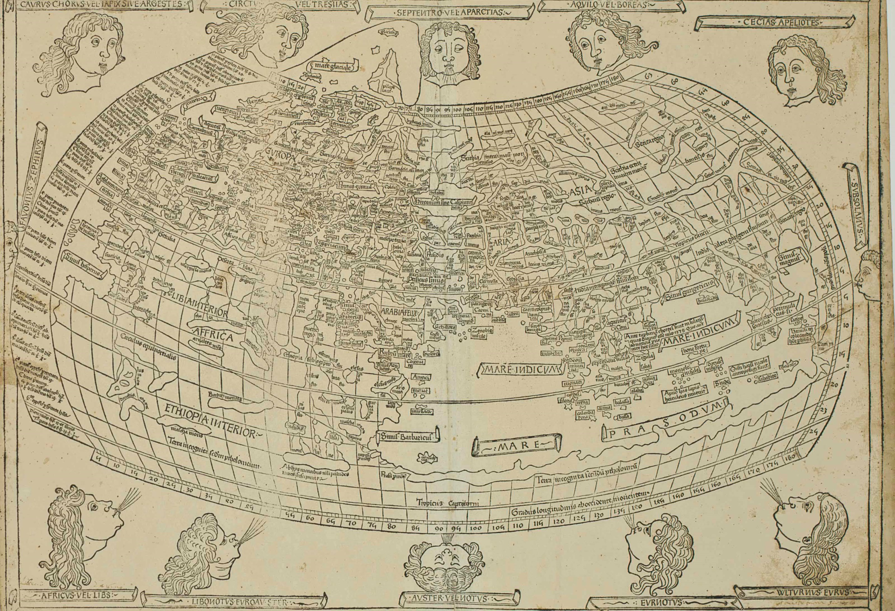 PTOLEMY, Claudius (2nd century). World map. "Insculptum est per Johanne ...