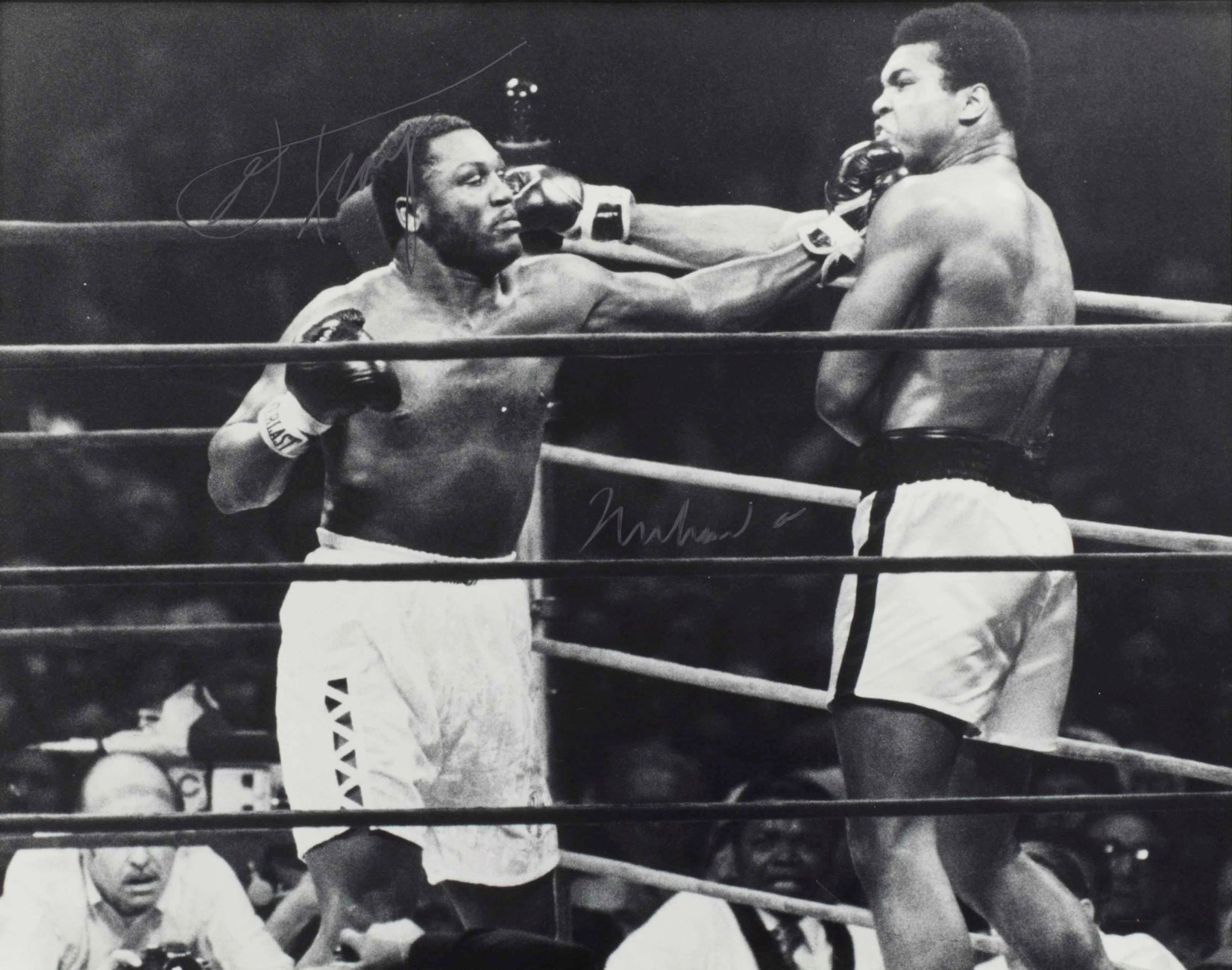 [ALI-FRAZIER.] Photograph signed (“Joe Frazier”) and (“Muhammad Ali ...