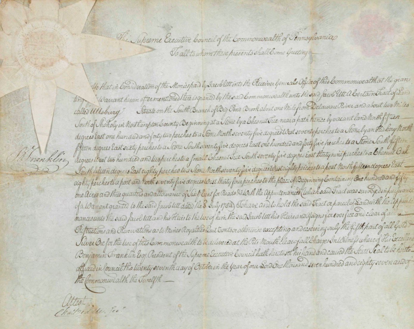 FRANKLIN, Benjamin Signer (Pennsylvania). Document signed ("B. Franklin ...