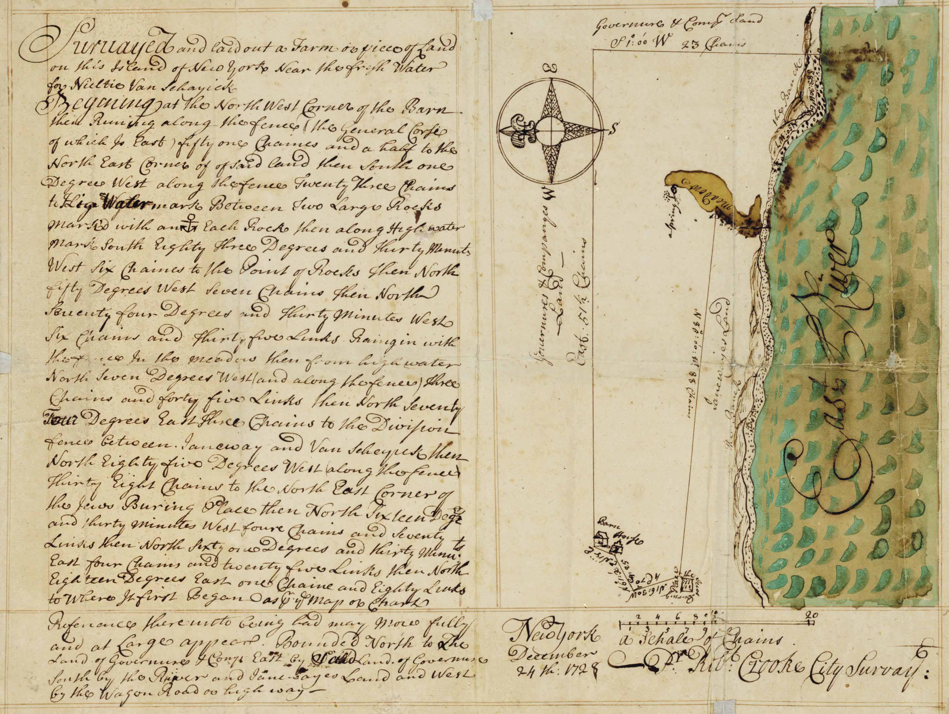 NEW YORK CITY] CROOKE, Robert Autograph survey map of Rutge ...