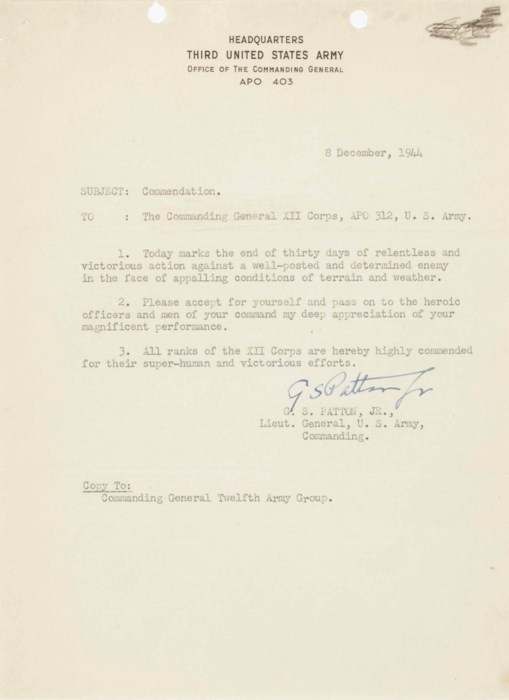 PATTON, George S. Typed letter signed (“G.S. Patton, Jr.”), to ...