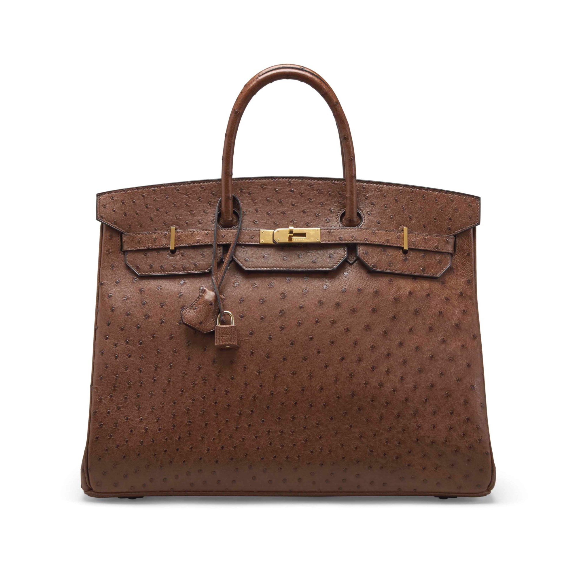 SAC BIRKIN 40 EN CUIR D'AUTRUCHE HAVANE, GARNITURE EN MÉTAL DORÉ ...