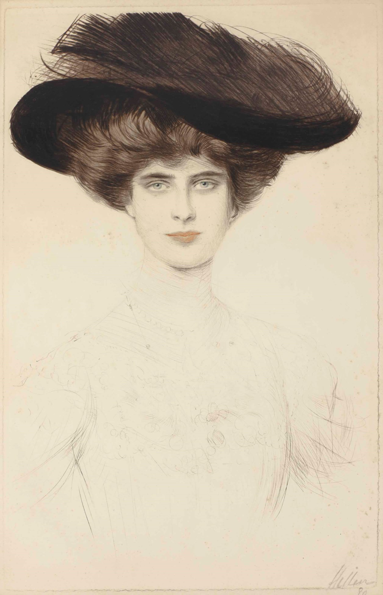 PAUL CESAR HELLEU (1859-1927), Elégante au Chapeau à Plumes | Christie's