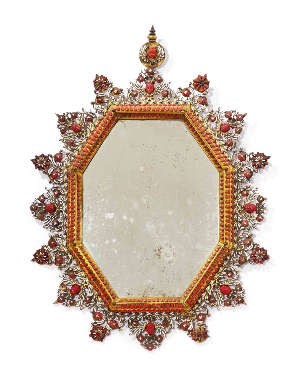 CADRE DE MIROIR EN CUIVRE DORE, CORAIL ET EMAIL, TRAPANI, PREMIERE ...