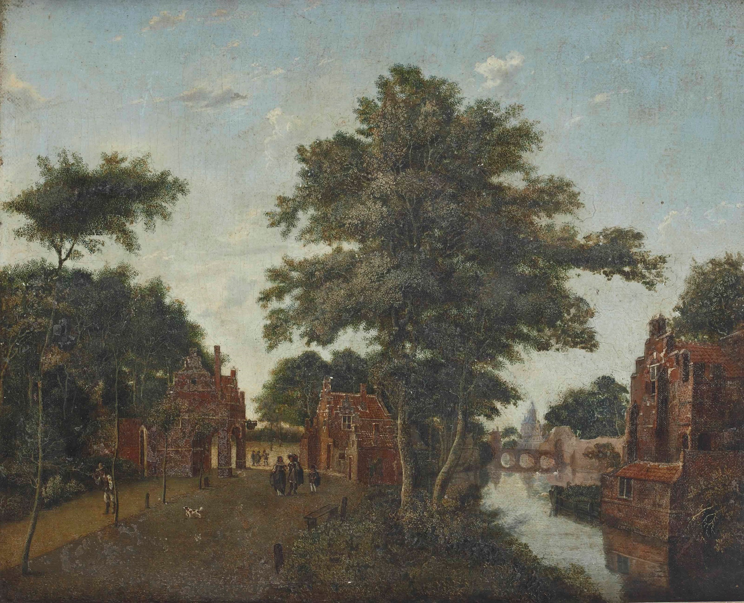 Jan van der Heyden (Gorinchem 1637-1712 Amsterdam), A view of a gateway ...