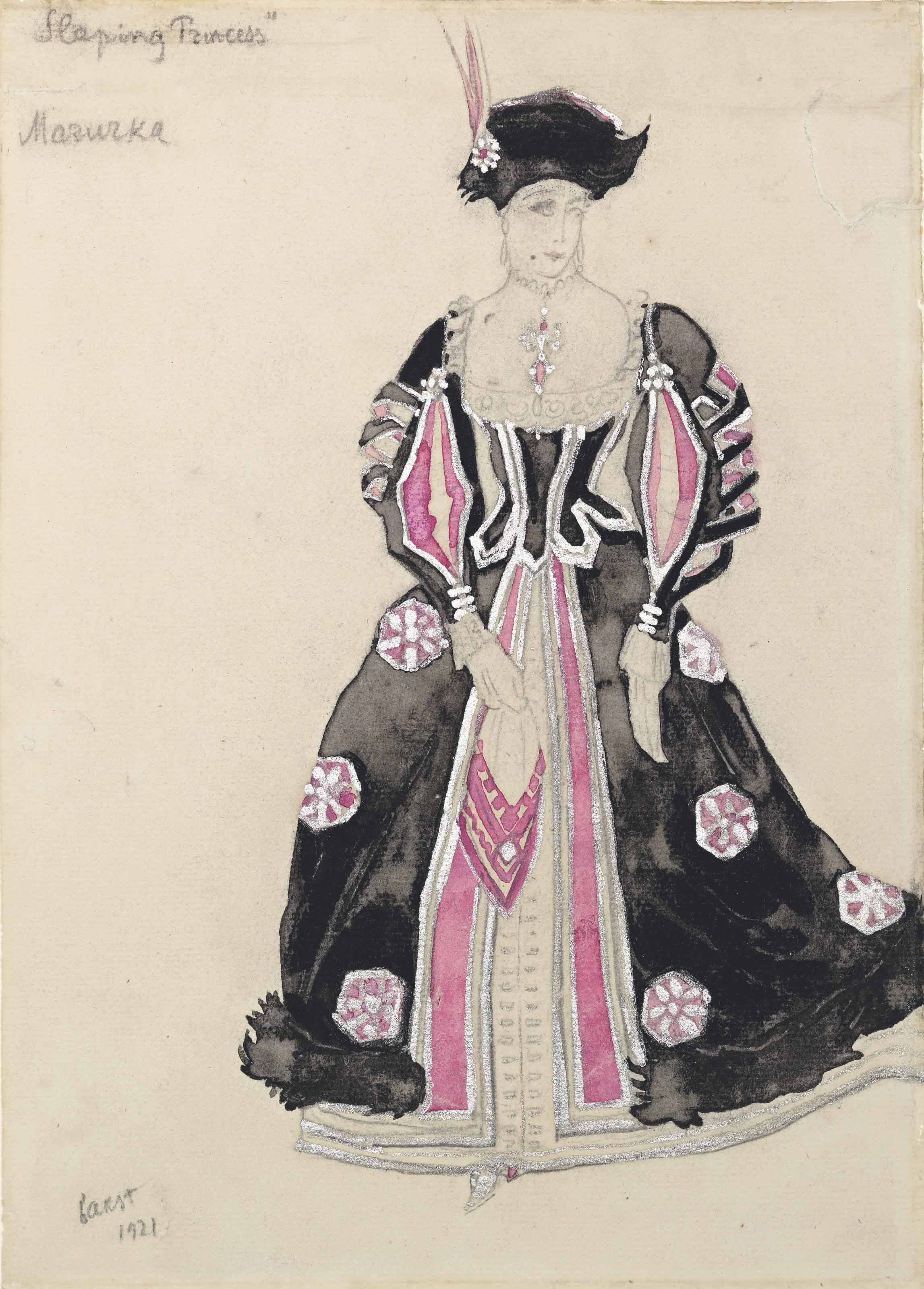 Léon Bakst (1866-1924) , Costume design for 'La Belle au Bois Dormant ...