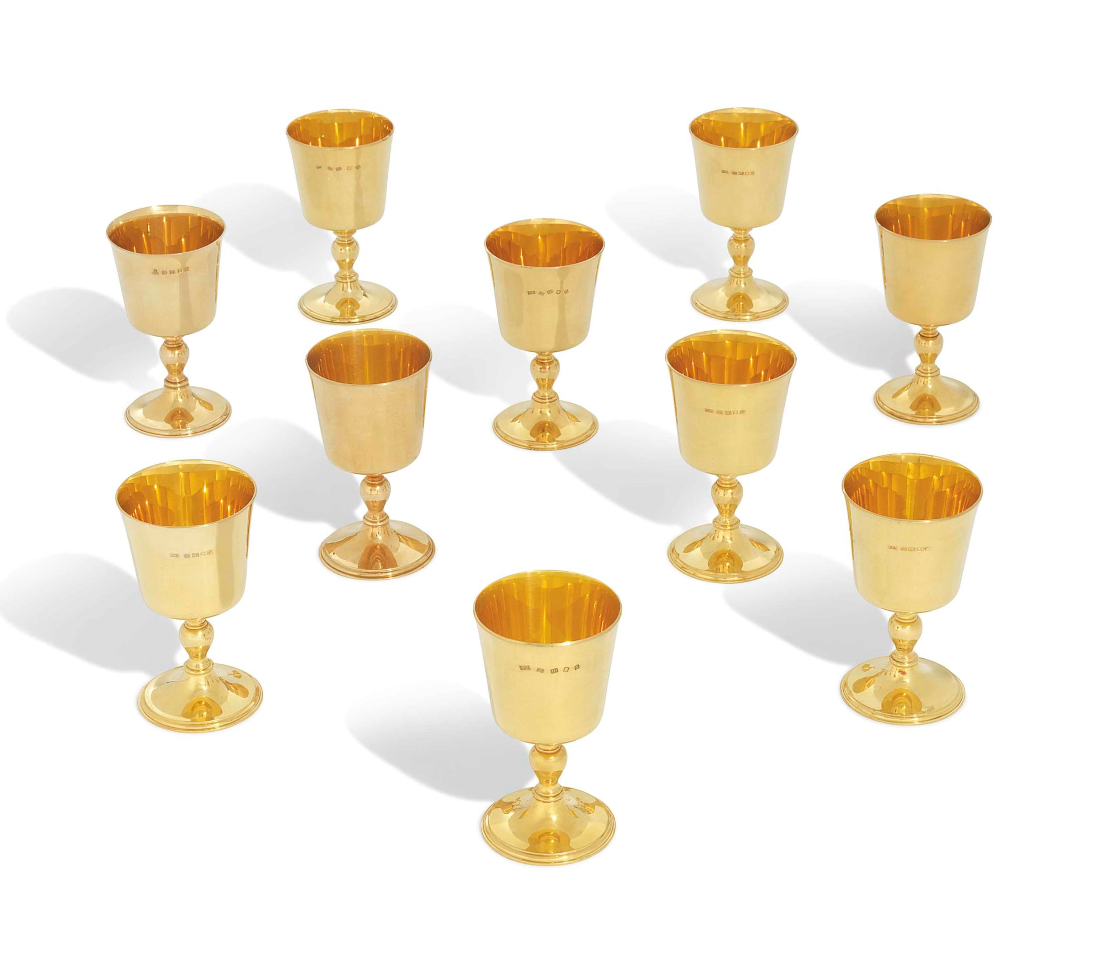 TEN ELIZABETH II GOLD GOBLETS