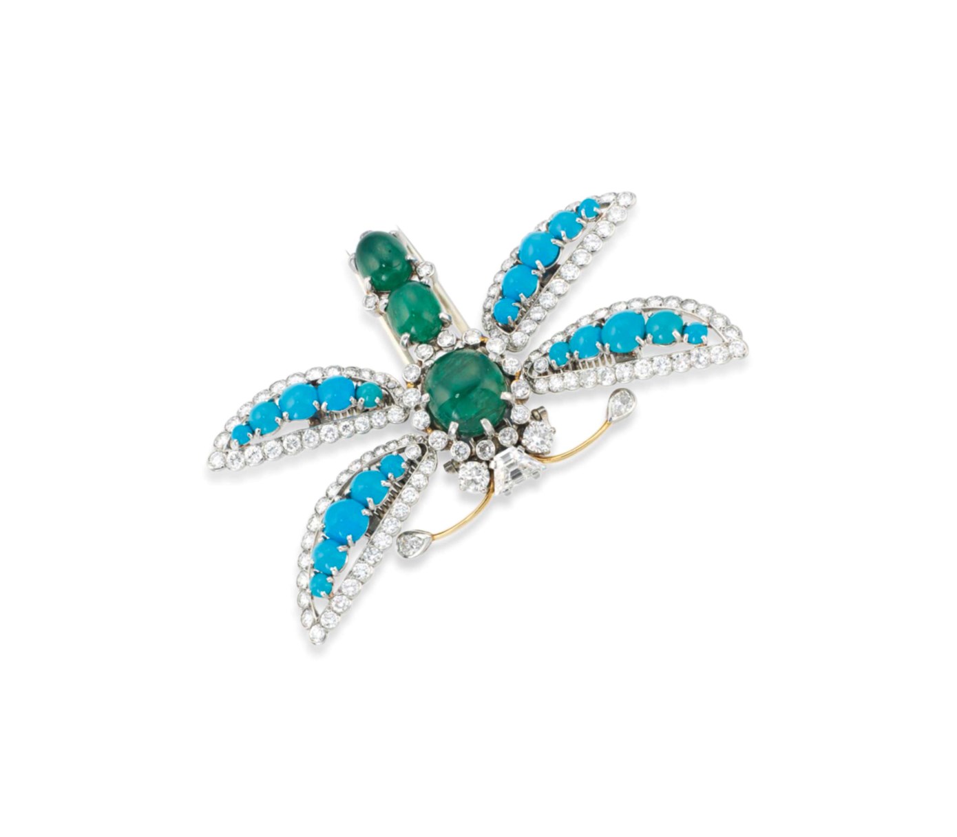 AN EMERALD, TURQUOISE AND DIAMOND BROOCH, BY CARTIER | Christie's