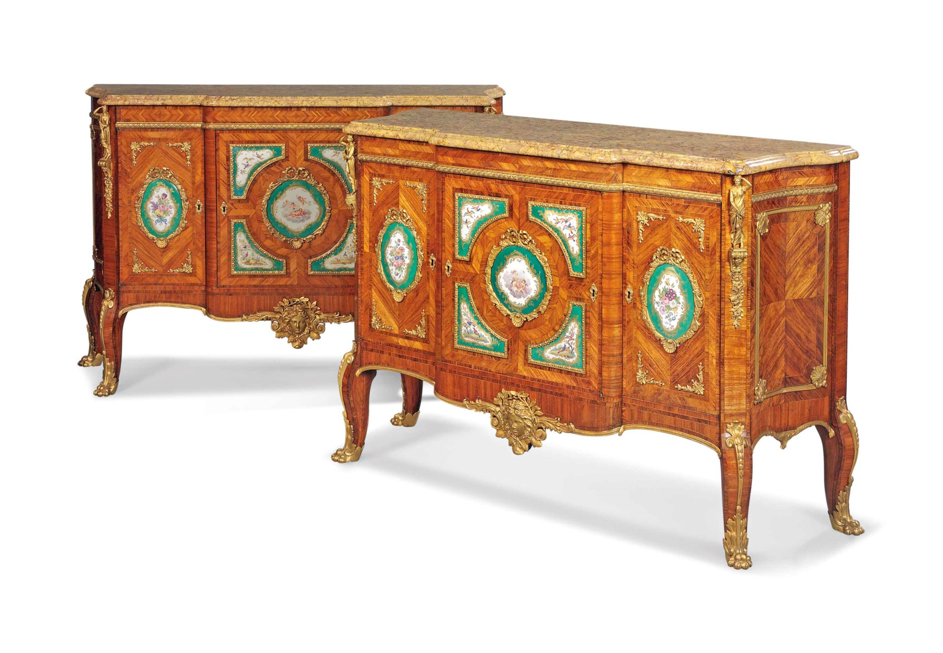 A PAIR OF WILLIAM IV ORMOLU AND SEVRES-STYLE PORCELAIN-MOUNTED ...