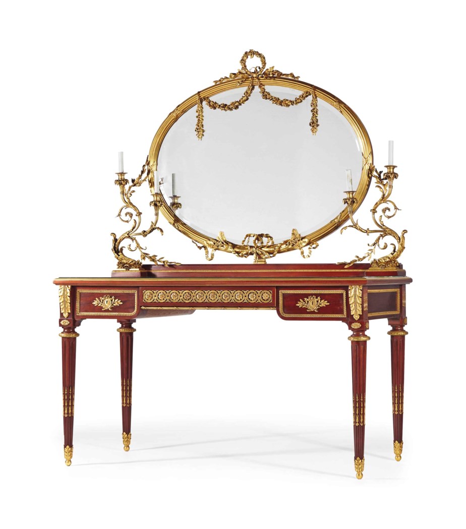 A FRENCH ORMOLU-MOUNTED MAHOGANY TABLE COIFFEUSE, BY FRANÇOIS LINKE ...