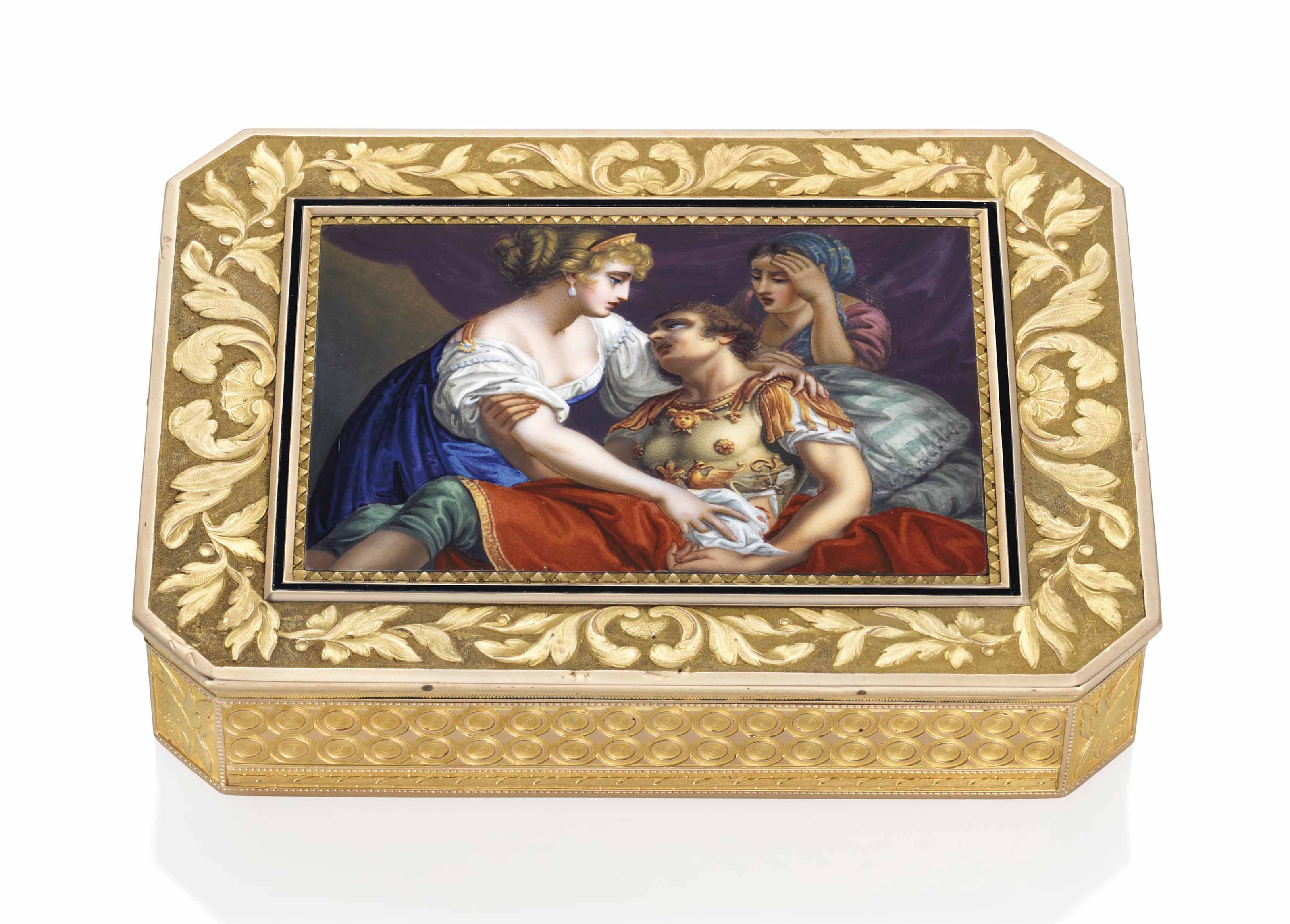A GERMAN ENAMELLED GOLD SNUFF-BOX SET WITH A HARDSTONE CAMEO, HANAU ...