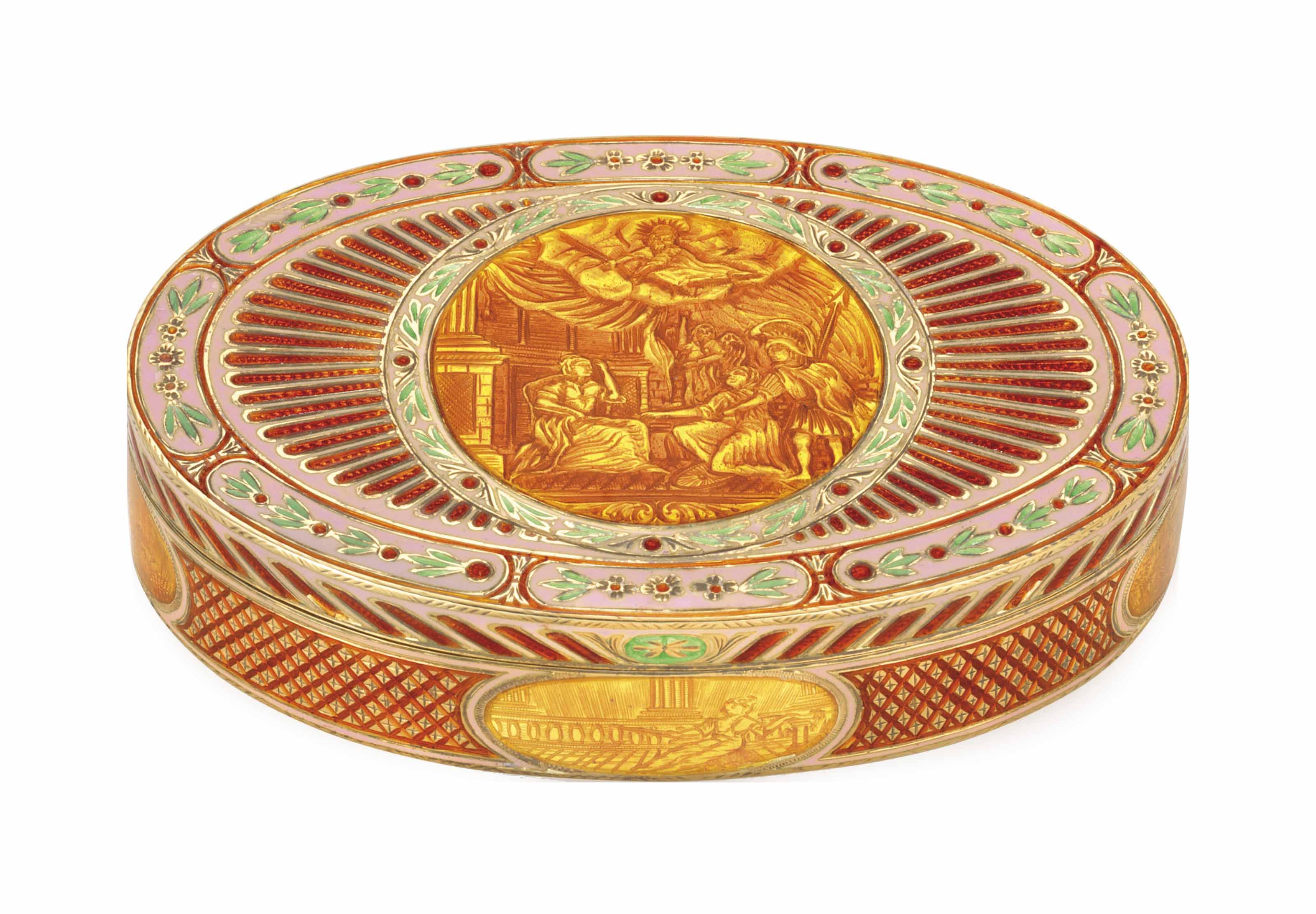 A CONTINENTAL ENAMELLED GOLD SNUFF-BOX