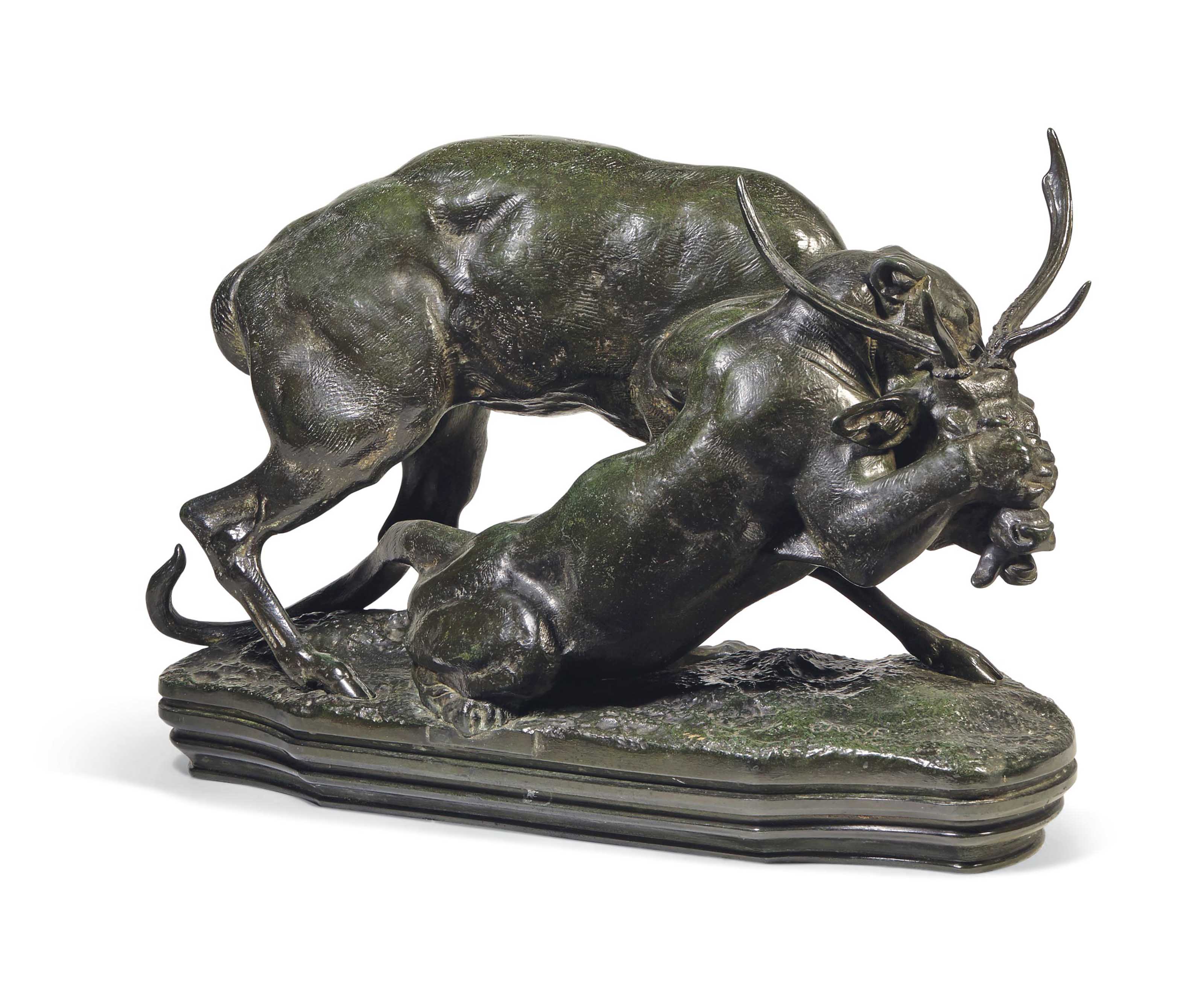 Antoine-Louis BARYE (1795-1875) Cerf, la jambe levée. Epreuve en bronze ...