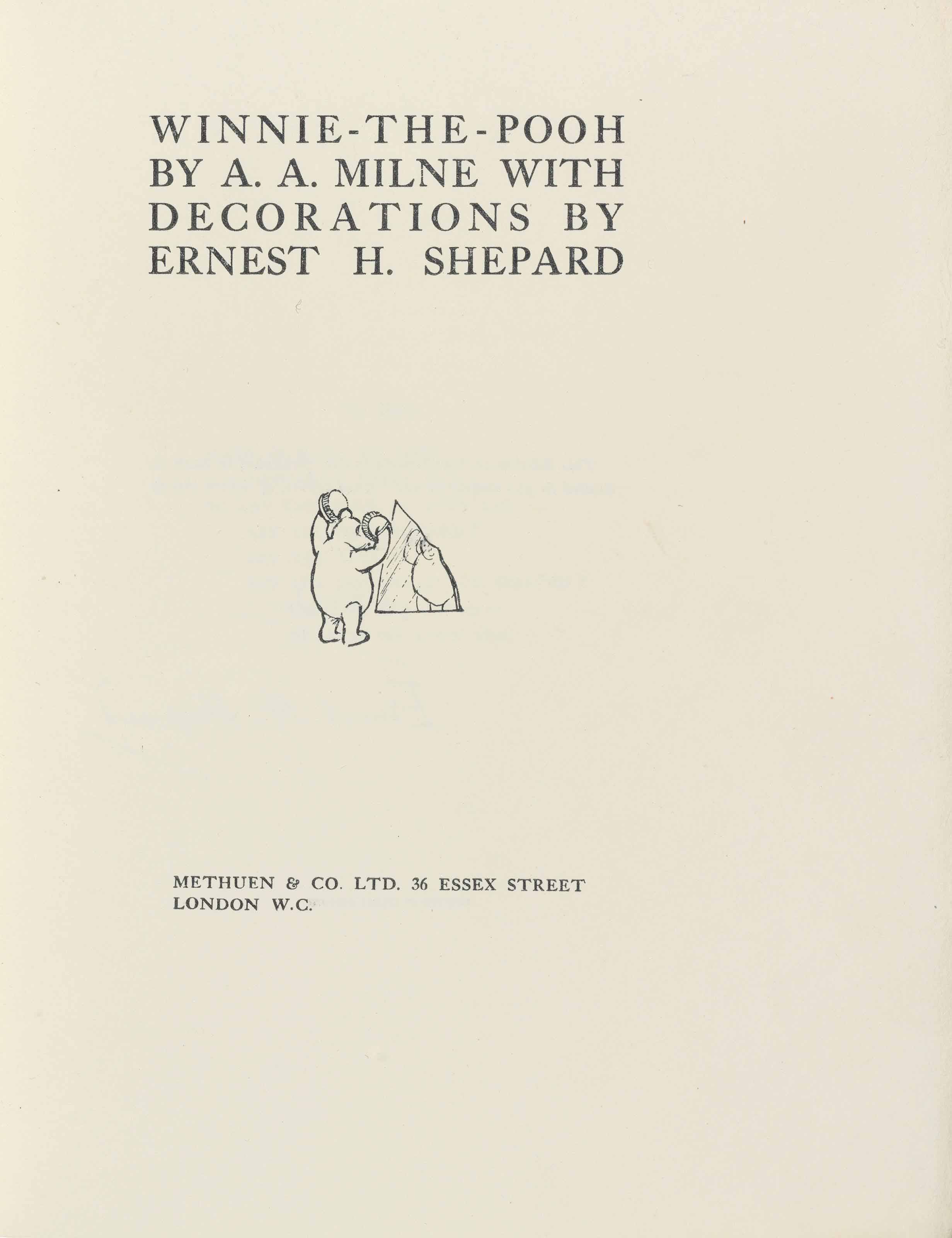 MILNE, Alan Alexander (1882-1956). Winnie-the-Pooh. London: Methuen, 1926.