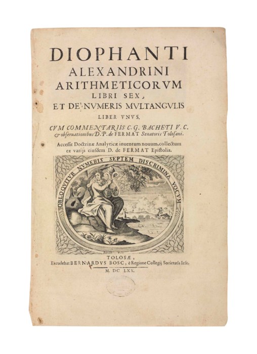 DIOPHANTUS of Alexandria (fl. A.D. 250). Arithmeticorum libri sex, et ...