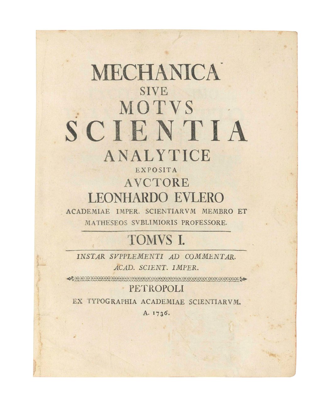 EULER, Leonhard (1707-1783). Mechanica sive motus scientia analytice ...